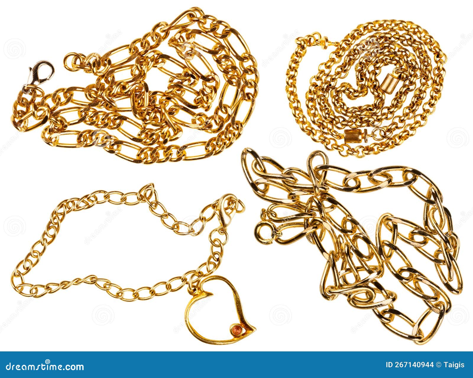 Set of Various Jewelry Chains Stock Photo - Image of gilded, background ...