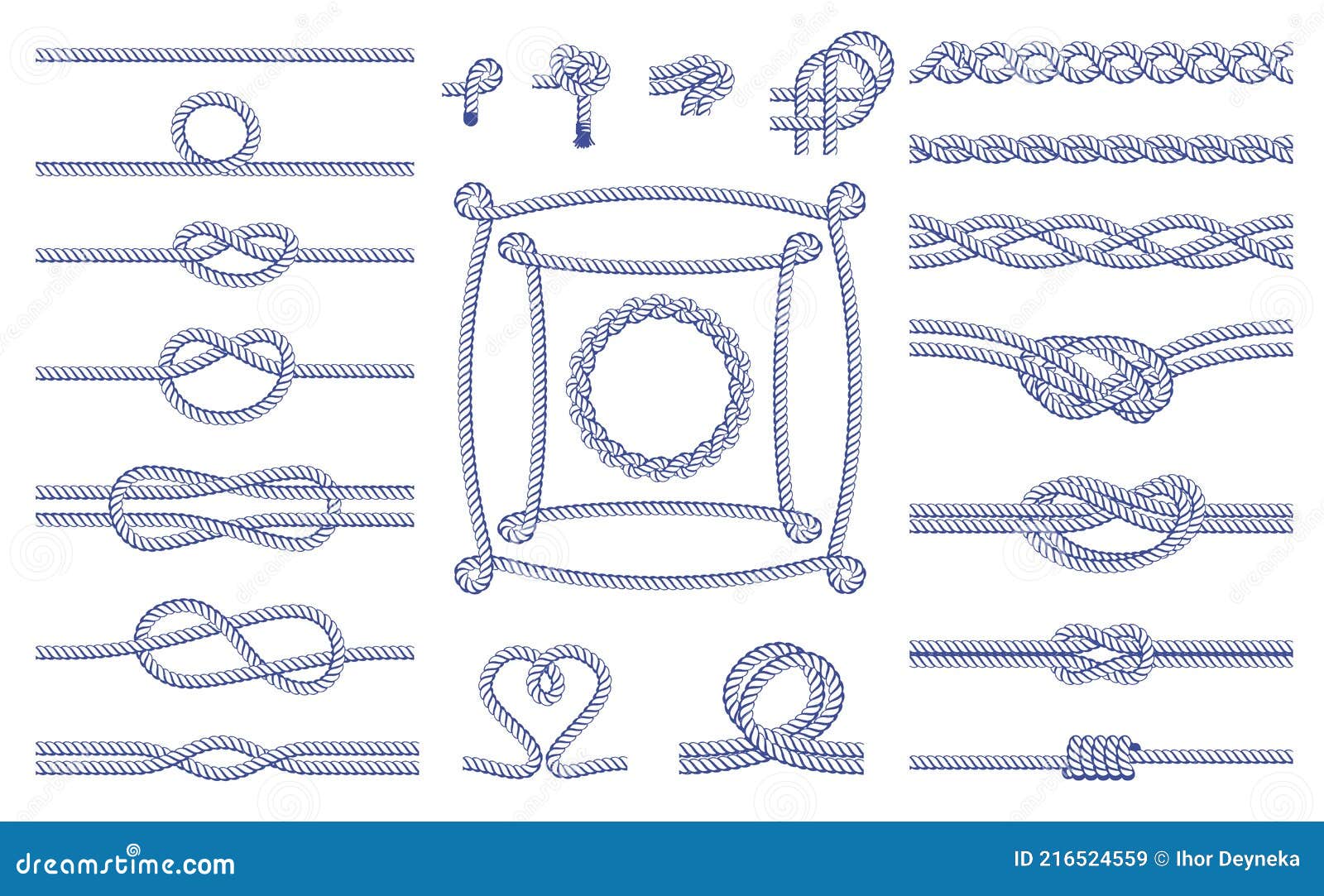 A Set of Various Knots, Frames, Bindings of Ropes. Seamless Decorative ...