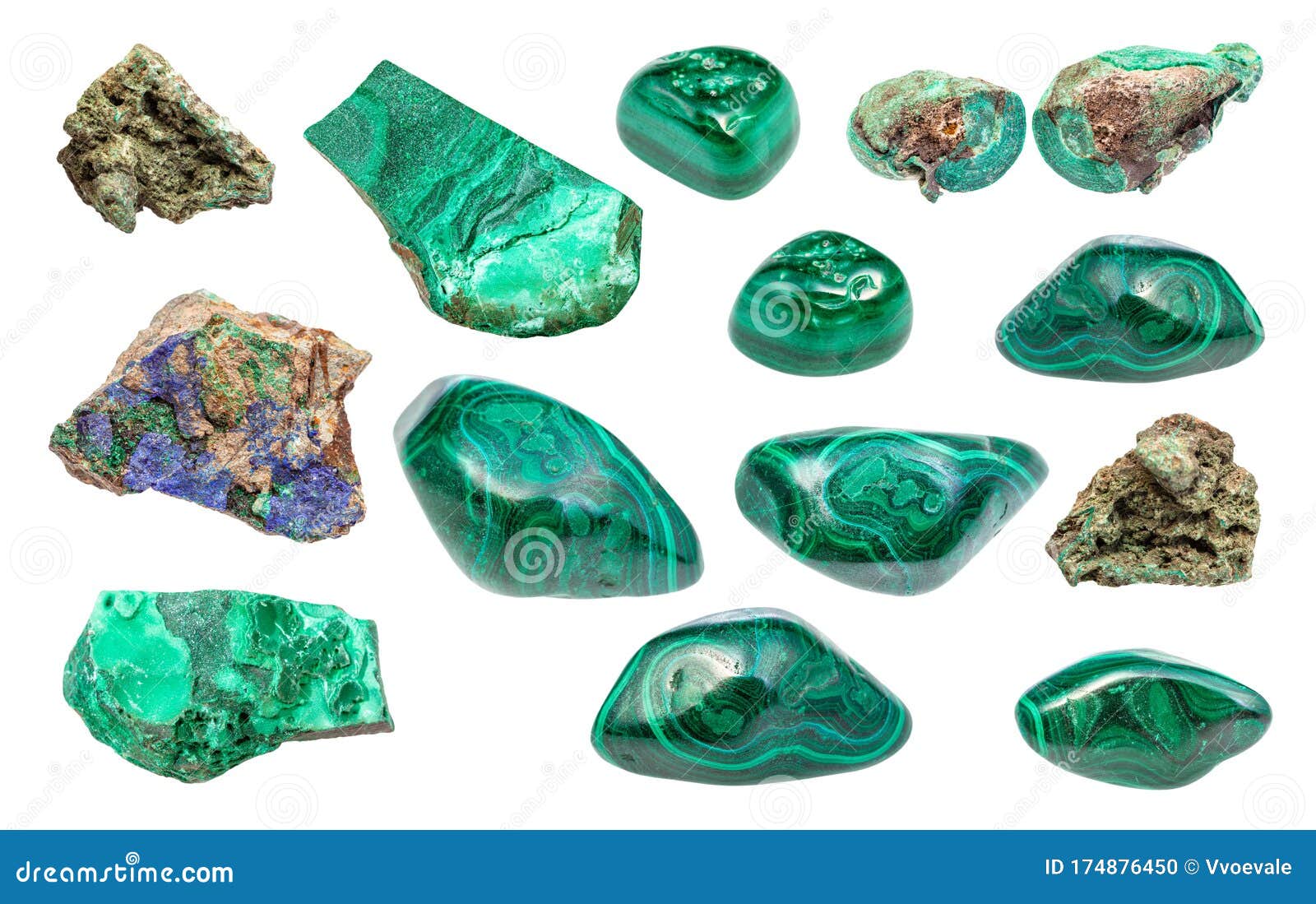 Set of Various Malachite Gemstones Isolated Stock Photo - Image of ...