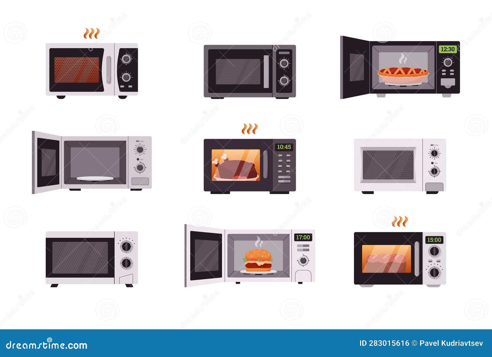 Set of Various Microwave Ovens Flat Style, Vector Illustration Stock ...