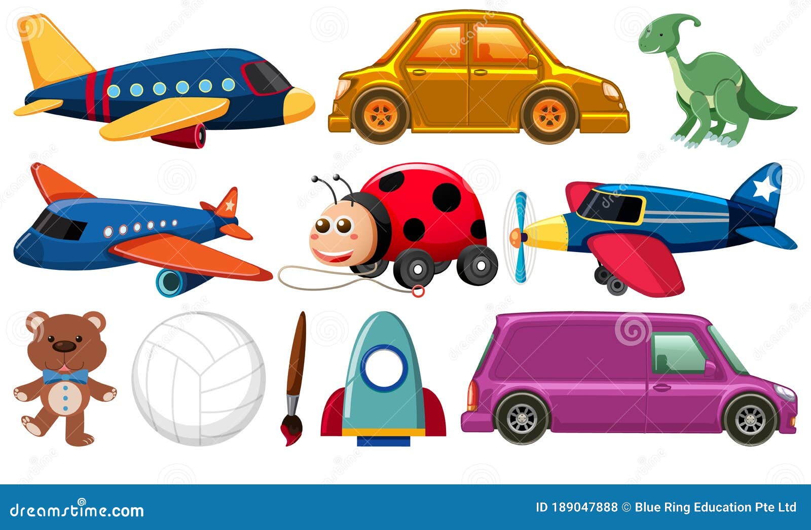 Set of Various Objects Cartoon Stock Vector - Illustration of dinosaur ...