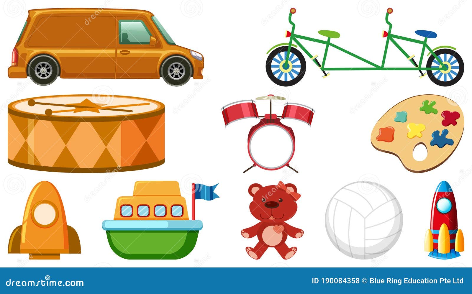 Set of Various Objects Cartoon Stock Vector - Illustration of plane ...