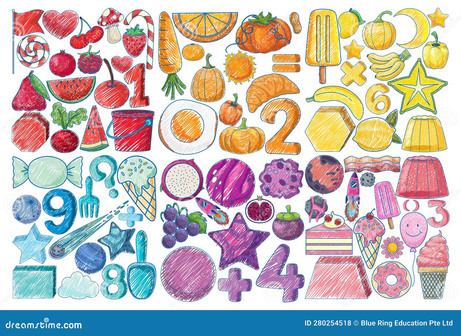 Set of Various Objects in Pencil Colour Sketch Simple Style Stock ...