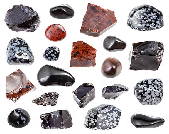 Set of Various Obsidian Rocks Isolated on White Stock Image - Image of ...