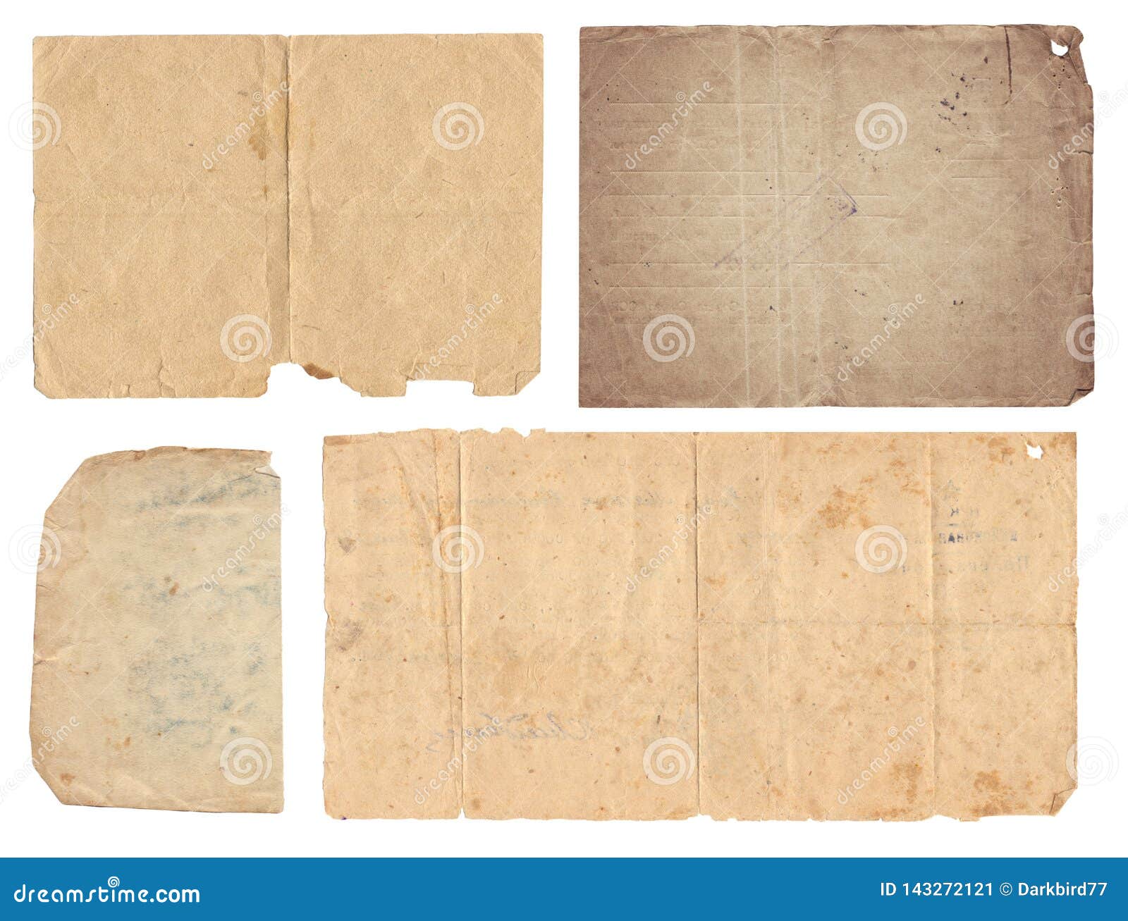 Set of Various Old Paper with Scratches and Stains Texture Isolated ...