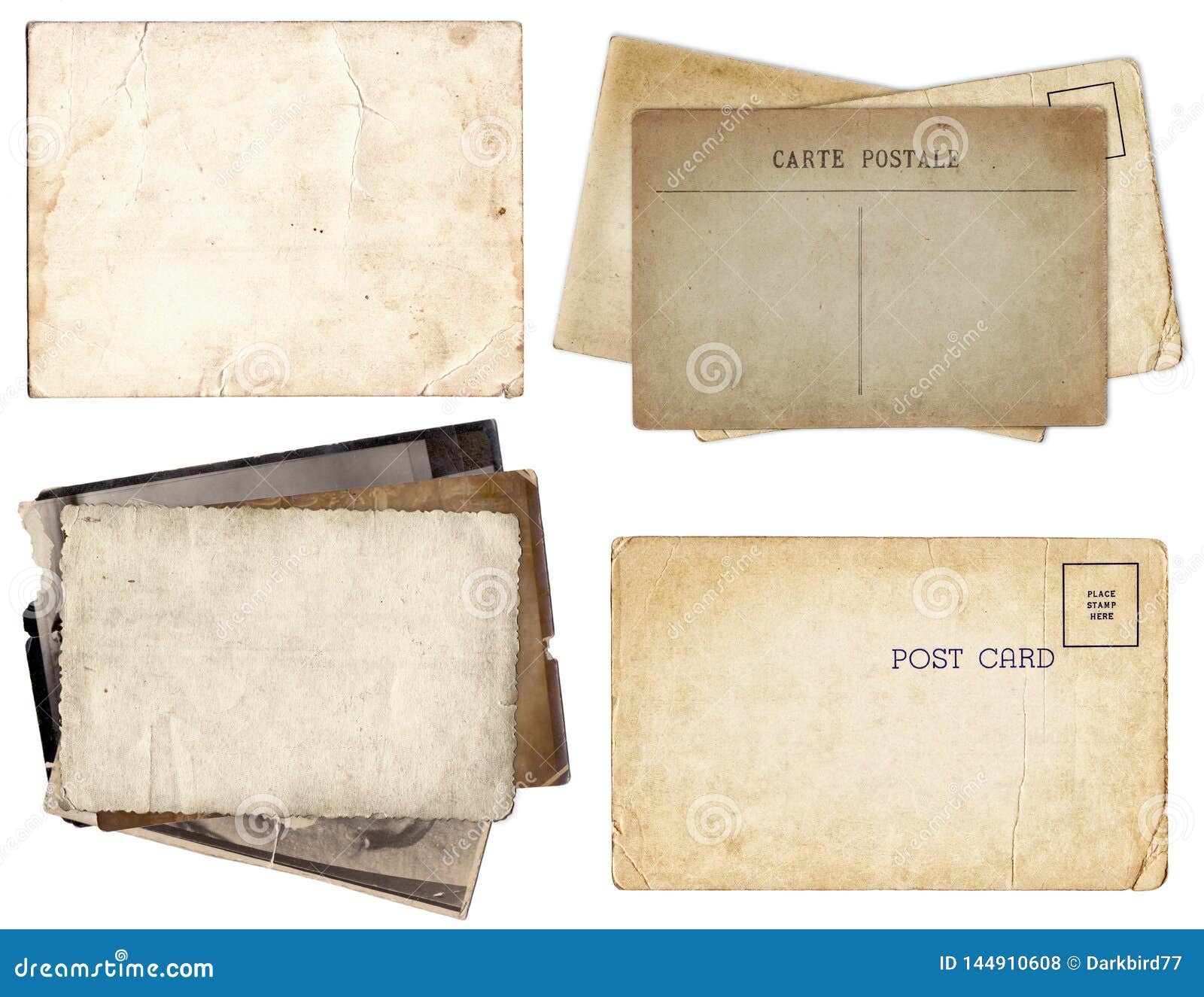 Set of Various Old Papers and Postcards with Scratches and Stains ...