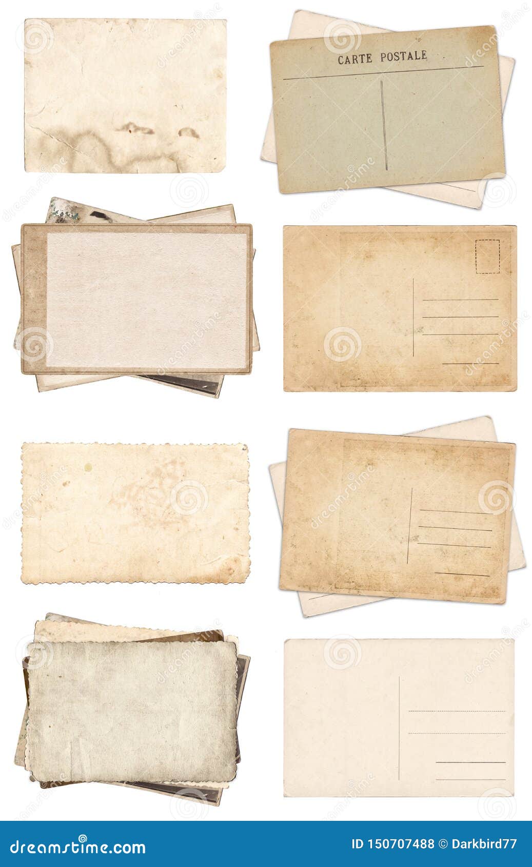 Set of Various Old Papers and Postcards with Scratches and Stains ...