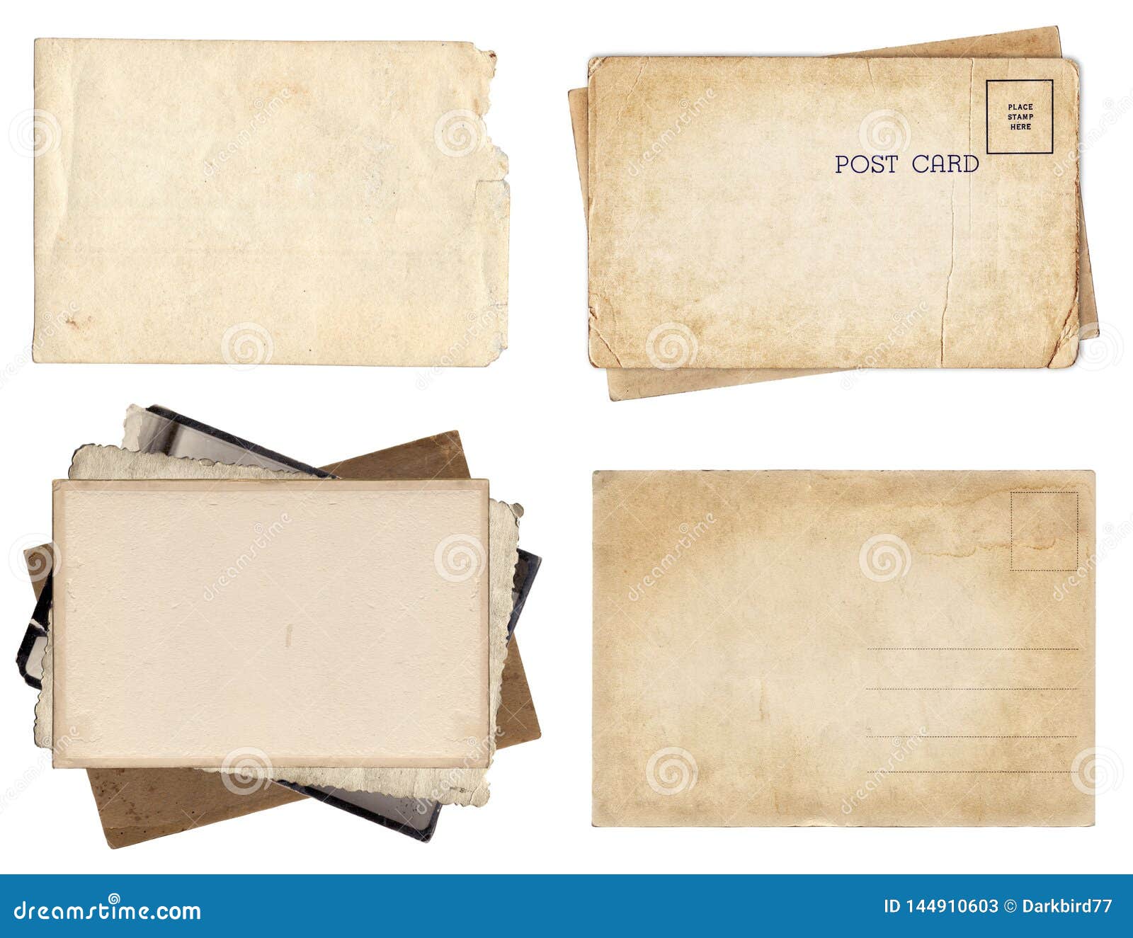 Set of Various Old Papers and Postcards with Scratches and Stains ...