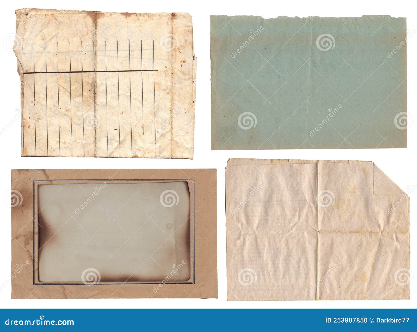 Set of Various Old Papers and Postcards with Scratches and Stains ...