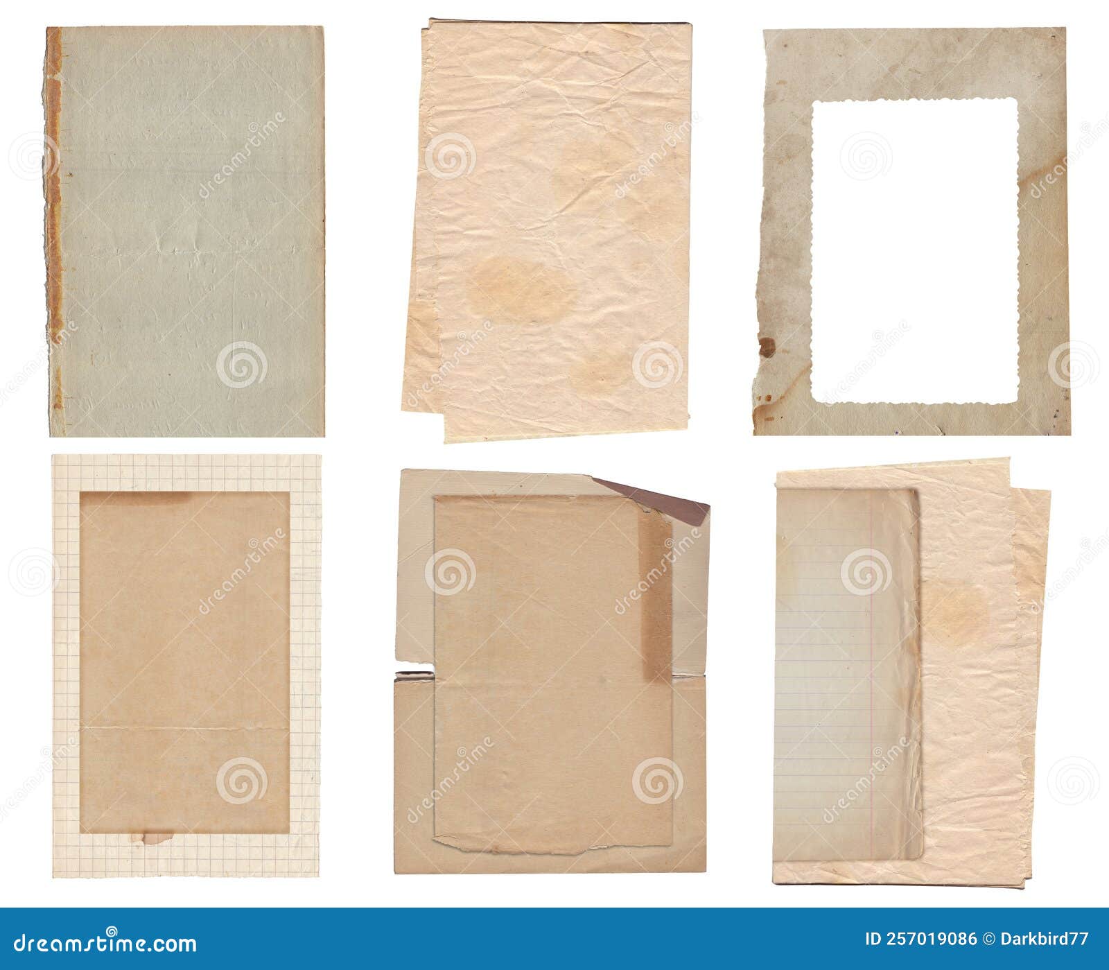 Set of Various Old Papers and Postcards with Scratches and Stains ...