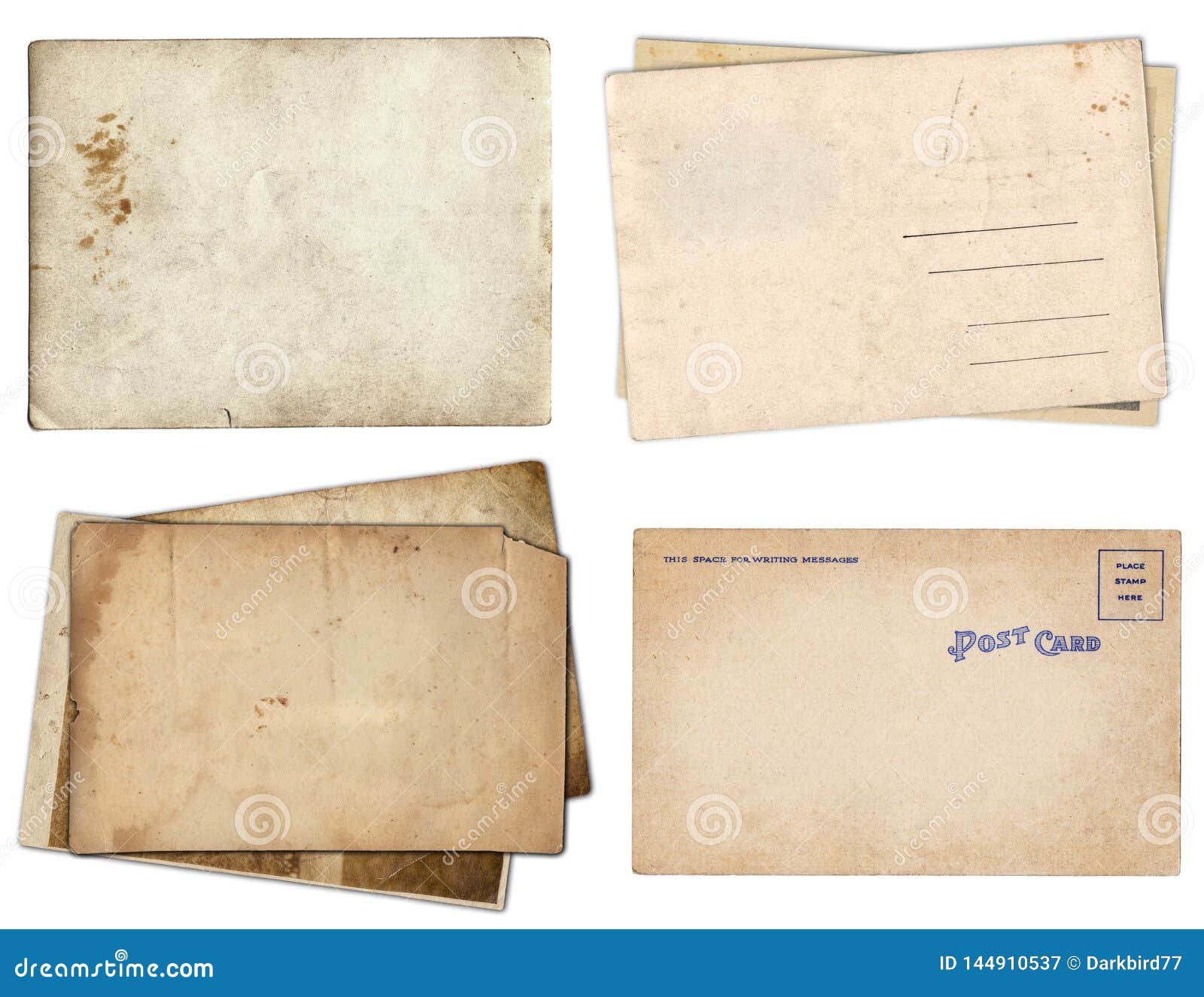 Set of Various Old Papers and Postcards with Scratches and Stains ...