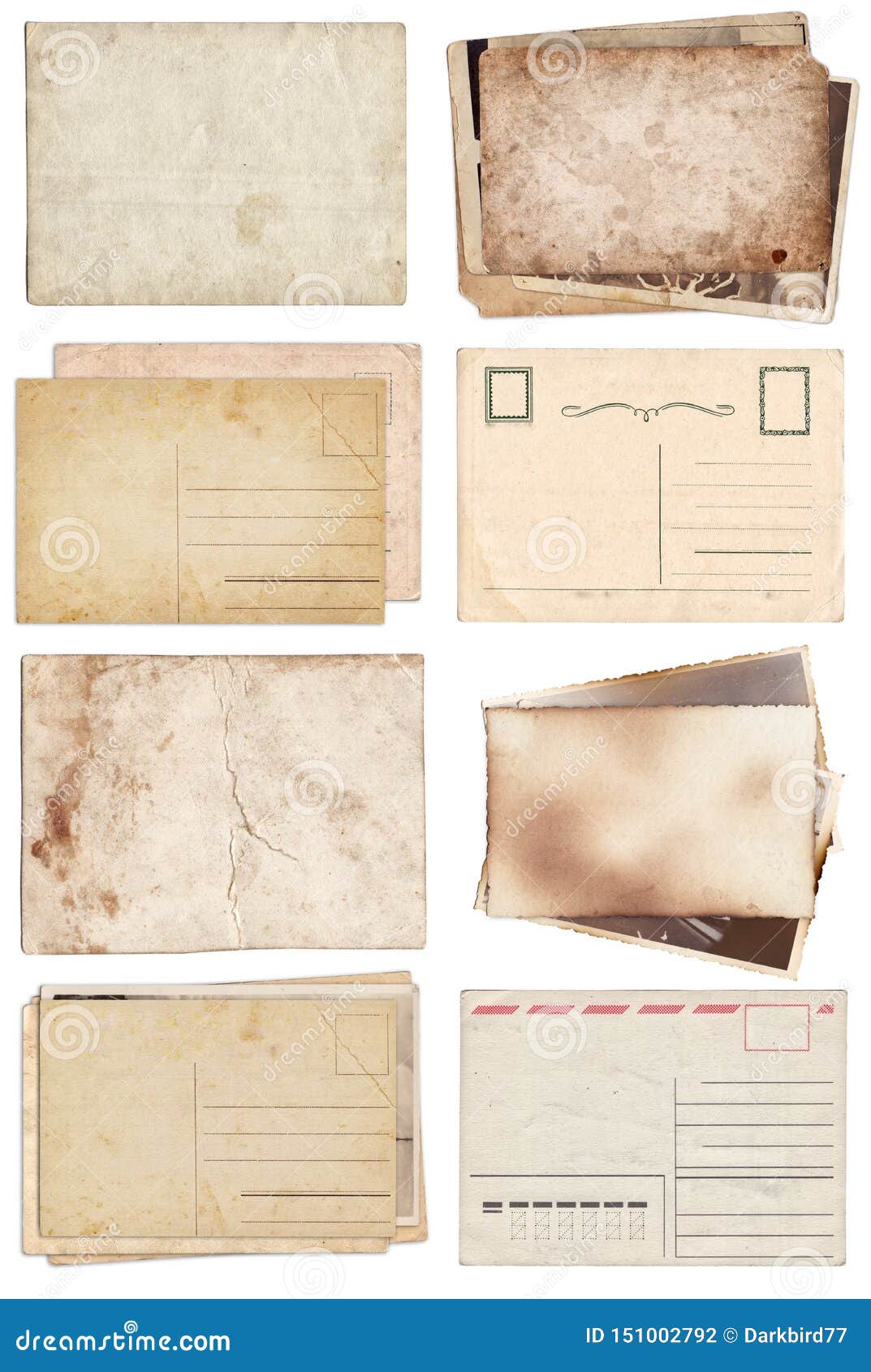 Set of Various Old Papers and Postcards with Scratches and Stains ...