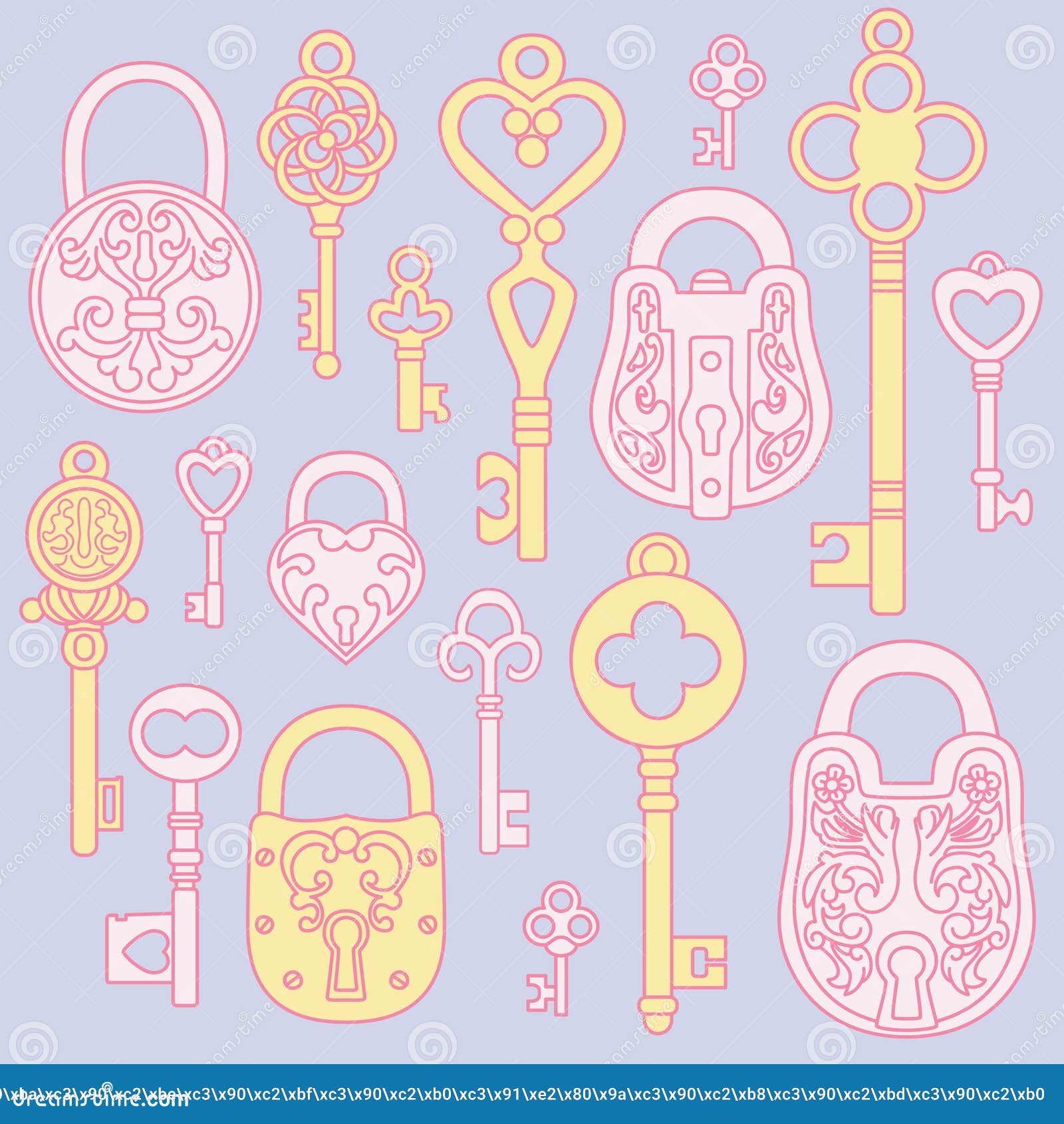 Set of Various Ornate Keys and Locks Stock Vector - Illustration of ...