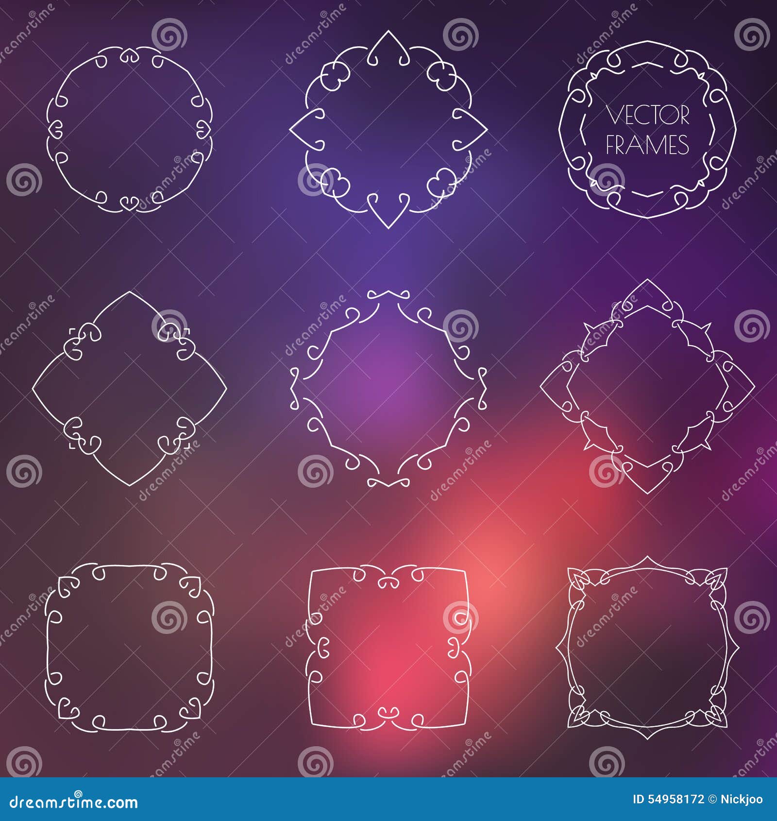 Set Of Various Outline Frames And Badges On Vector Illustration ...