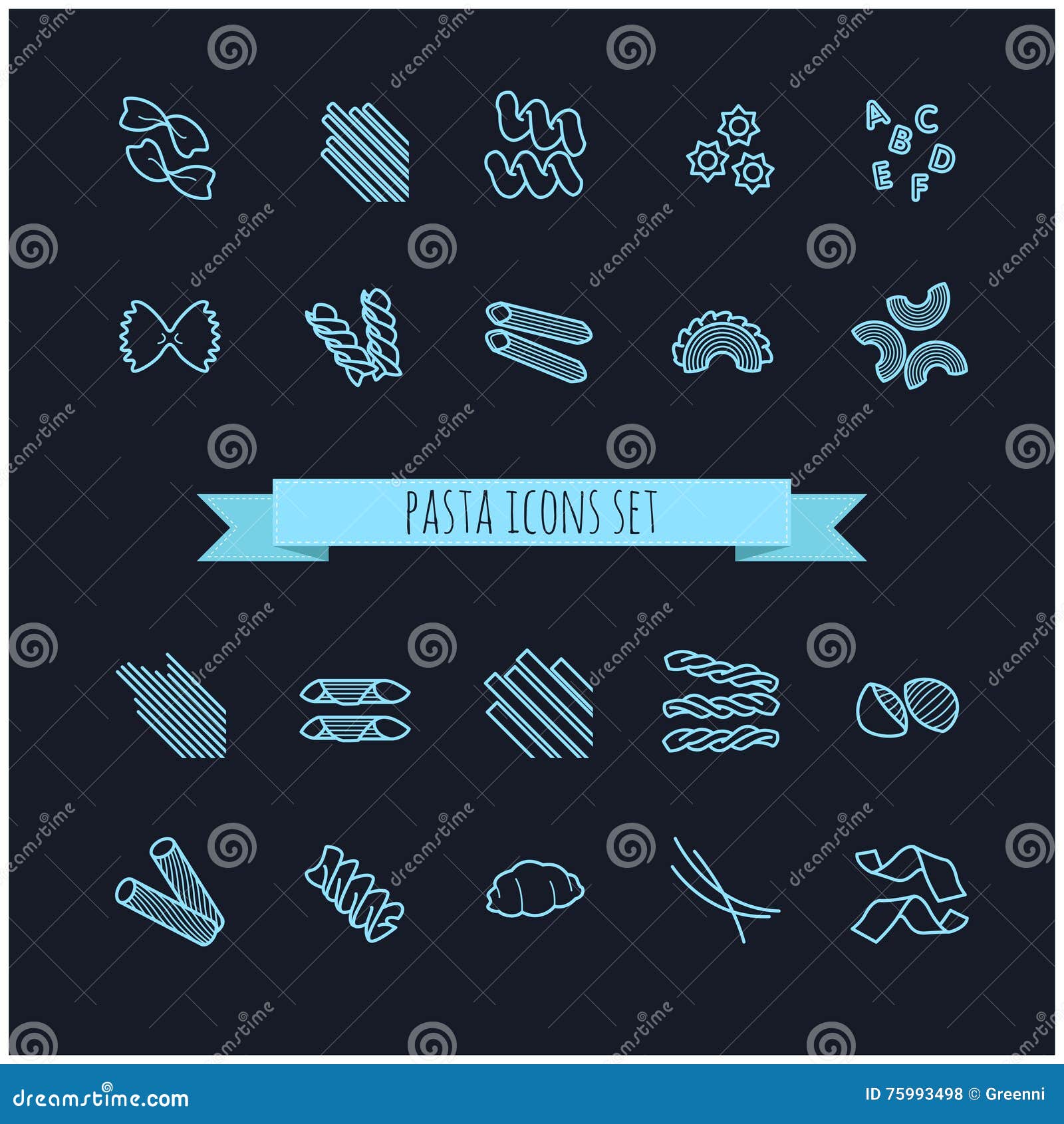 Set of various pasta icons stock vector. Illustration of rigatoni ...
