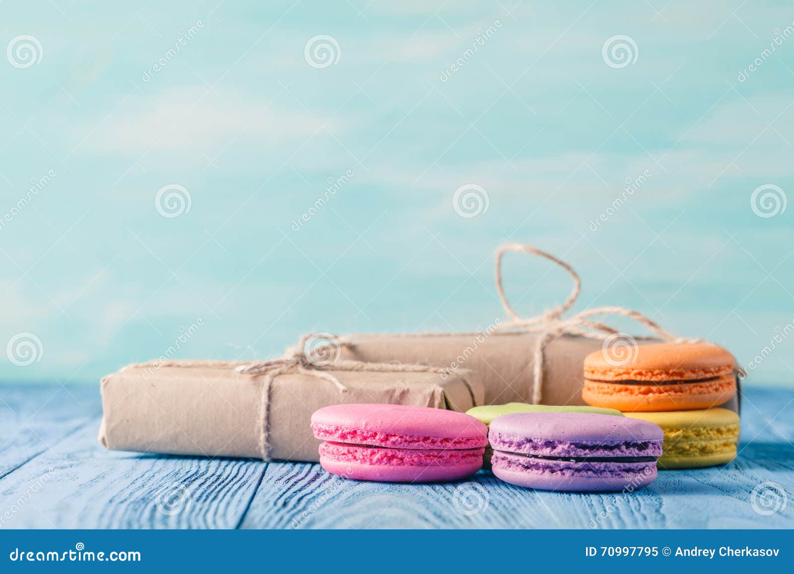 Set of Various Pastel Colored Macaroon and Gift Boxes with Ribbon Stock ...