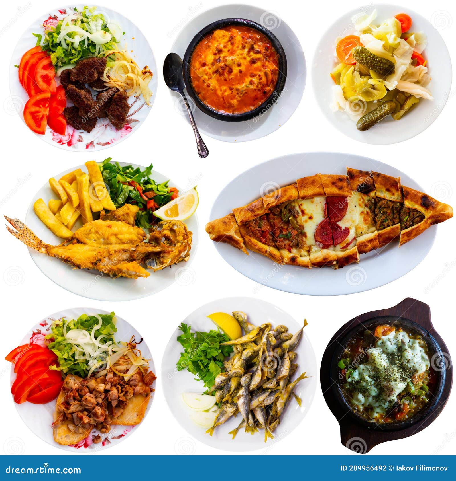 Set of Various Plates of Turkish Cuisine Isolated on White Stock Photo ...