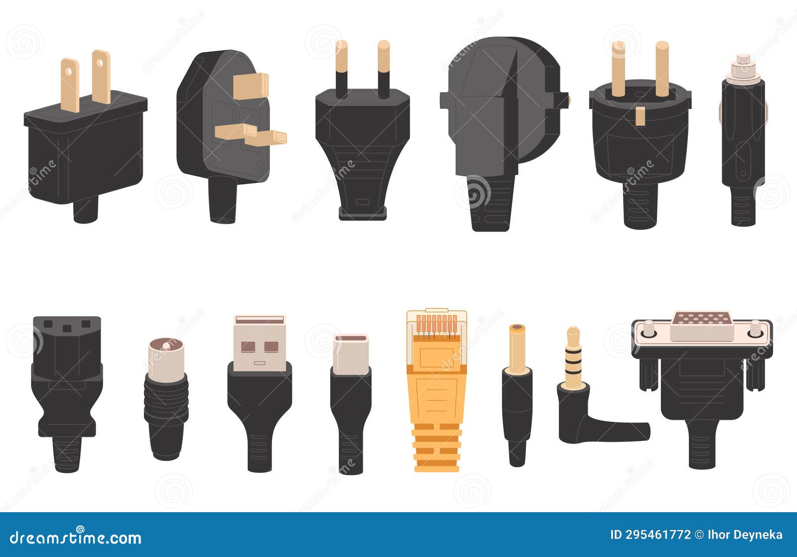 A Set of Various Plug Connectors for Electronic Devices. Plugs of ...