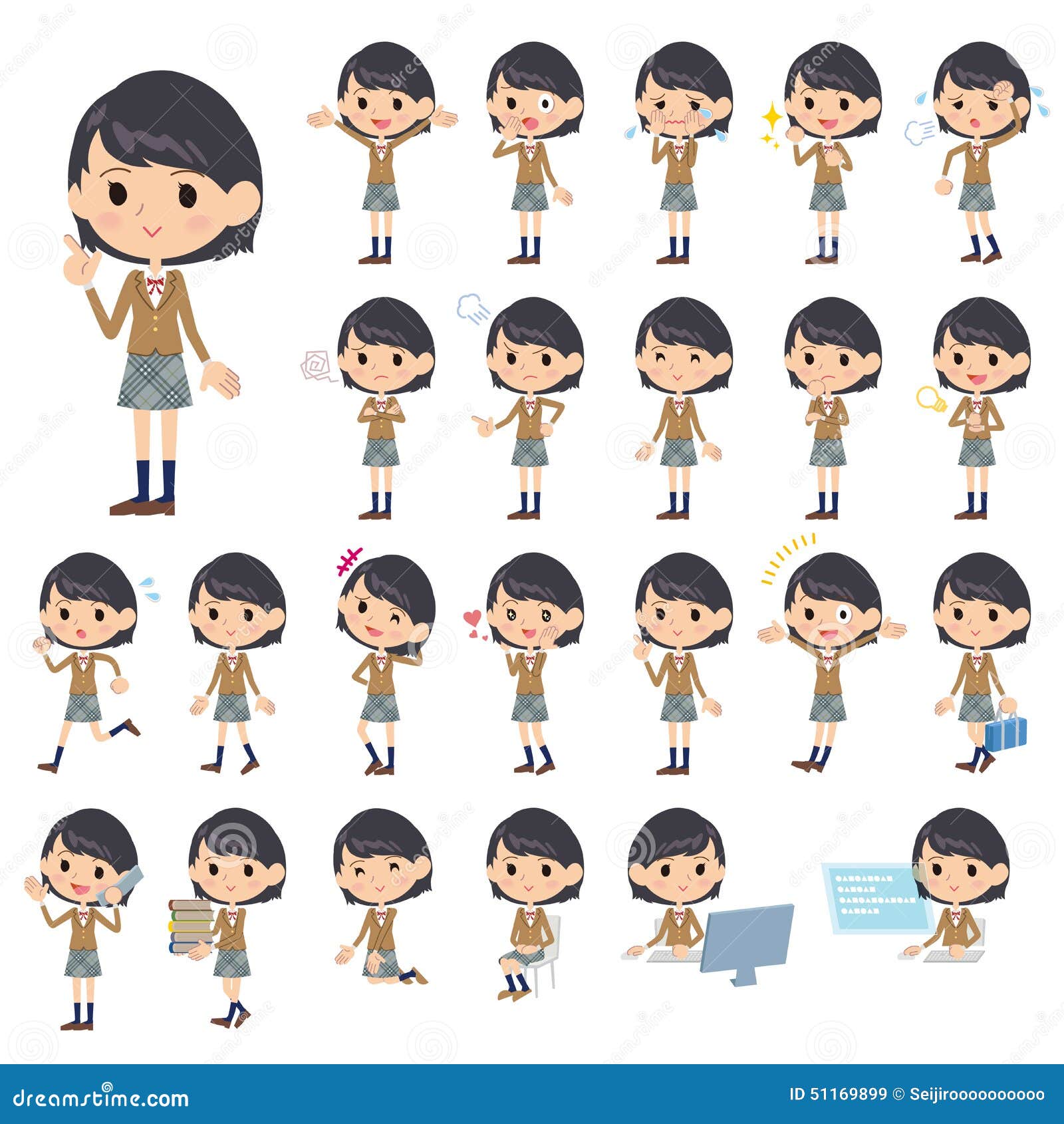 Set of Various Poses of Girl Student Stock Vector - Illustration of ...