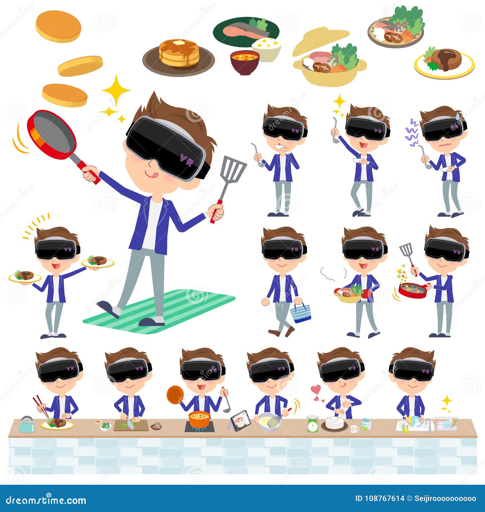 Virtual Reality Goggle Men_cooking Stock Vector - Illustration of ...