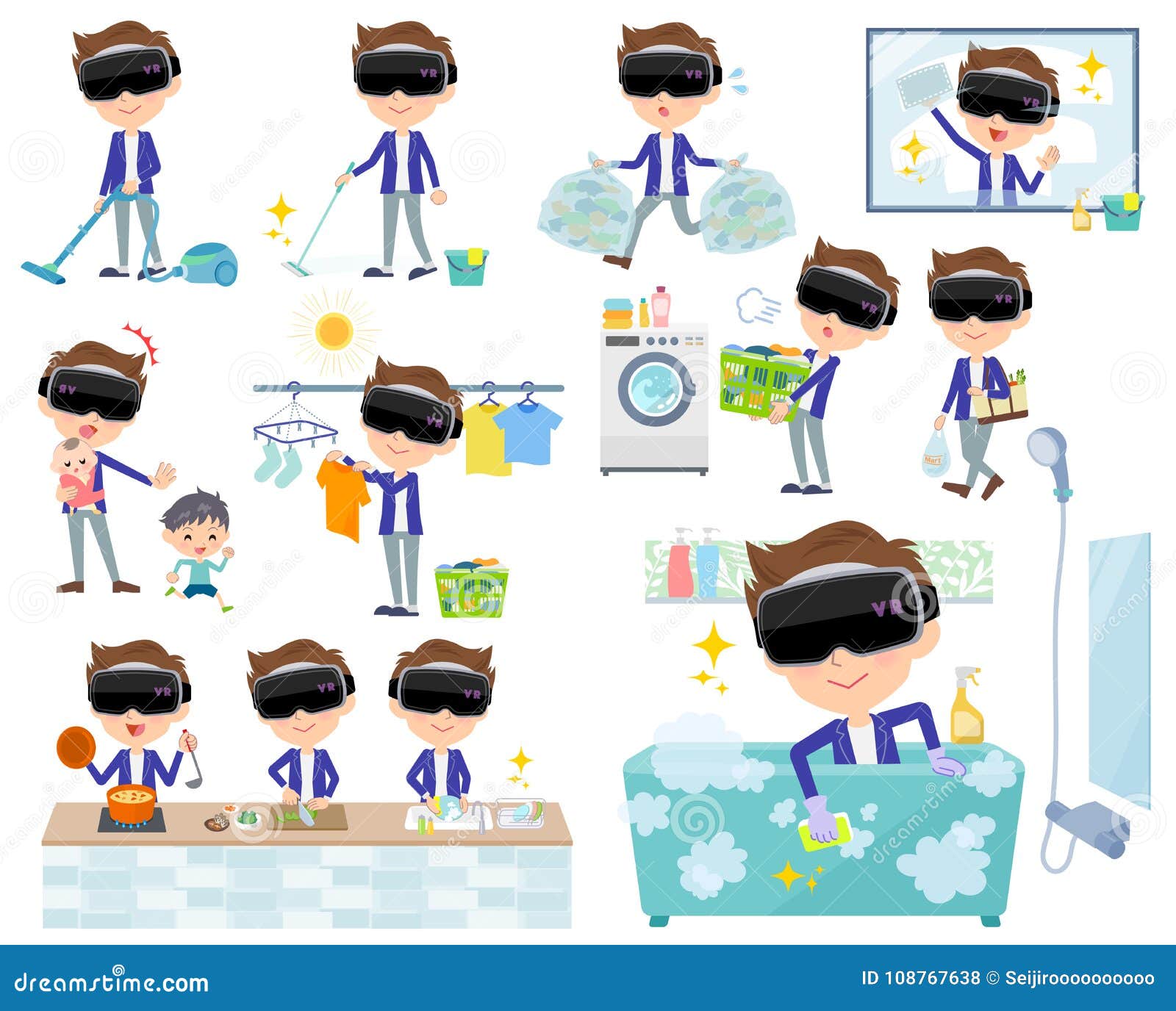 Virtual Reality Goggle Men_housekeeping Stock Vector - Illustration of ...