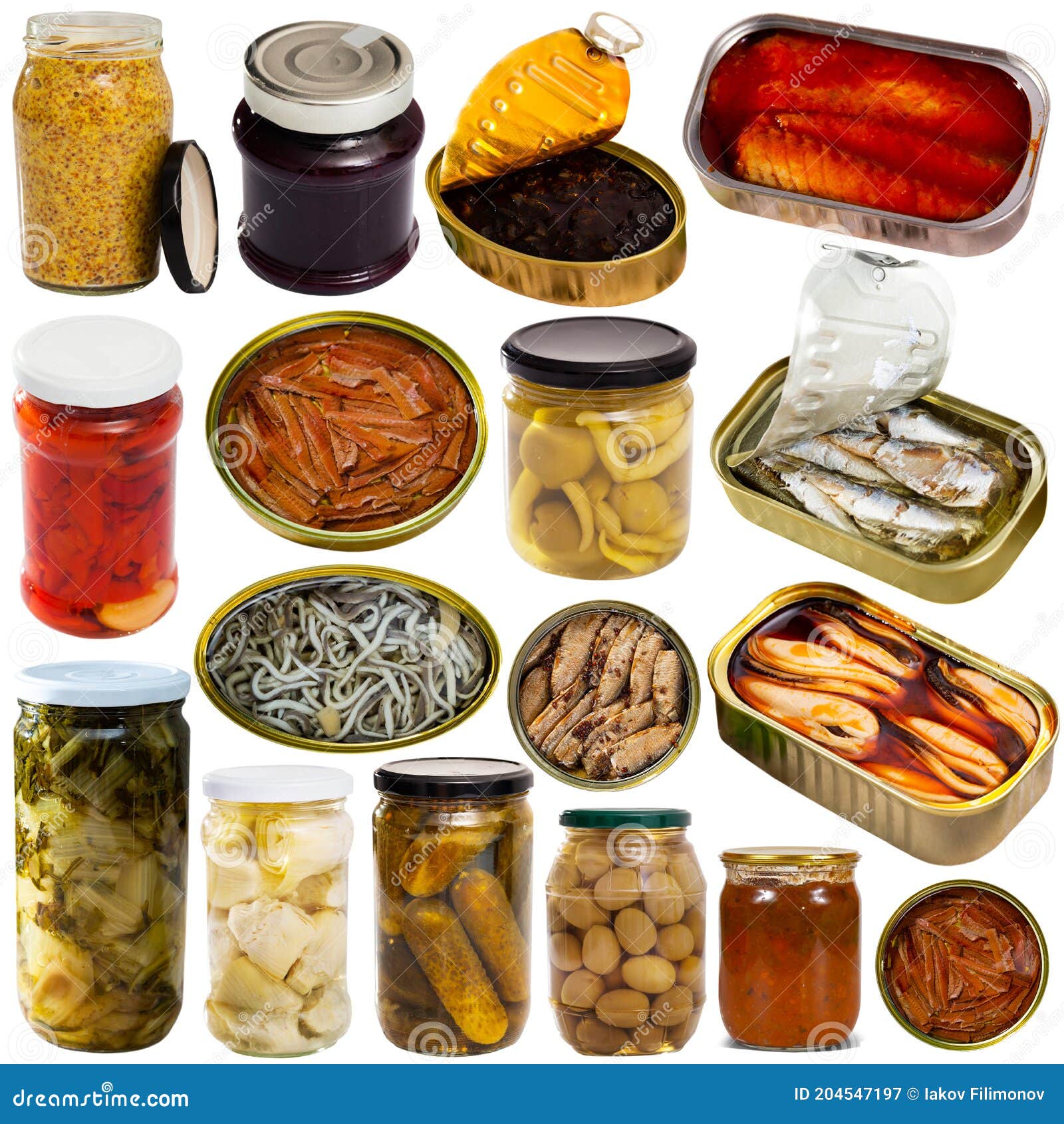 Set of Various Preserves Isolated Stock Image - Image of marine, food ...