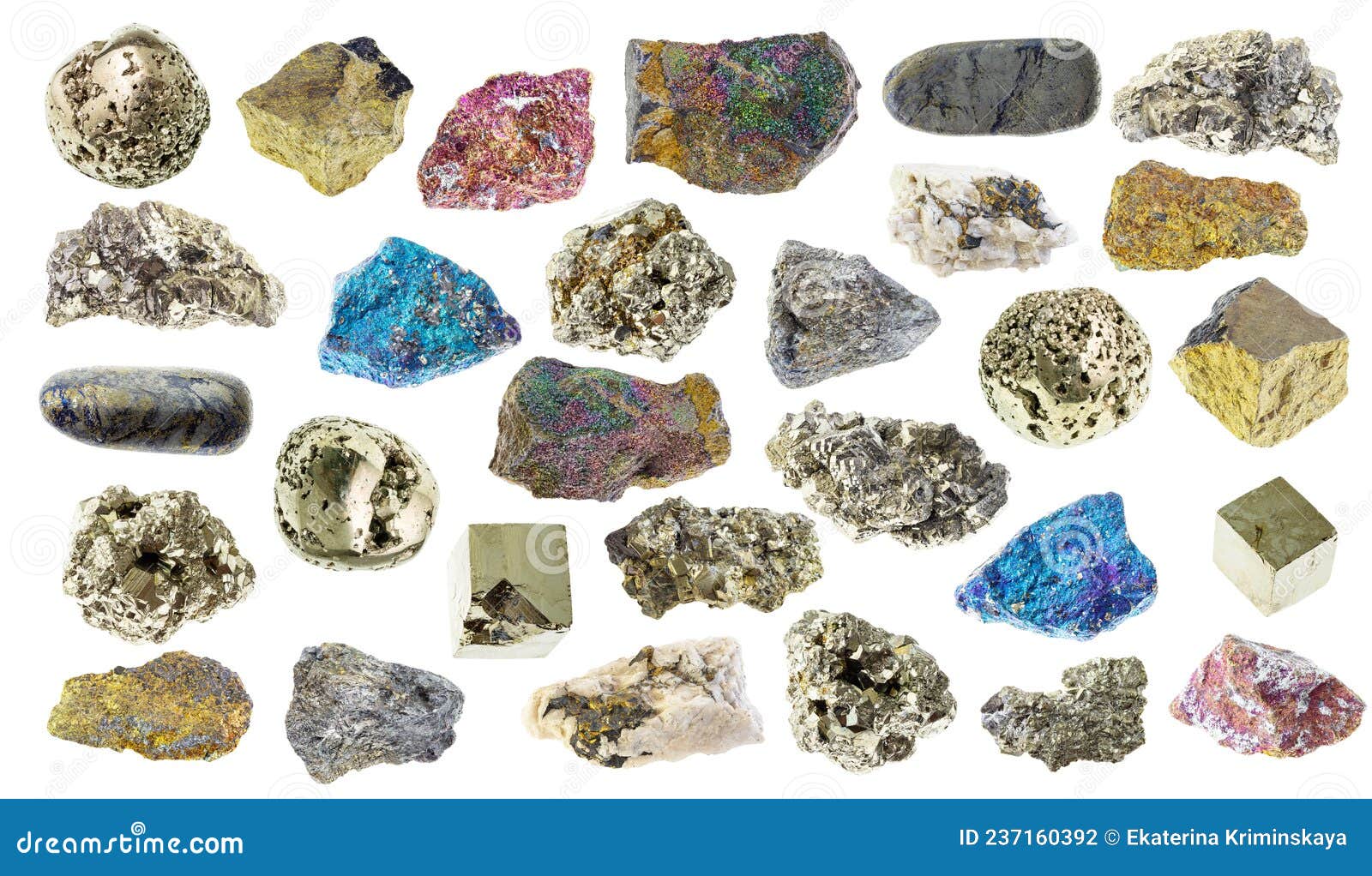 Set of Various Pyrite Stones Cutout on White Stock Photo - Image of ...