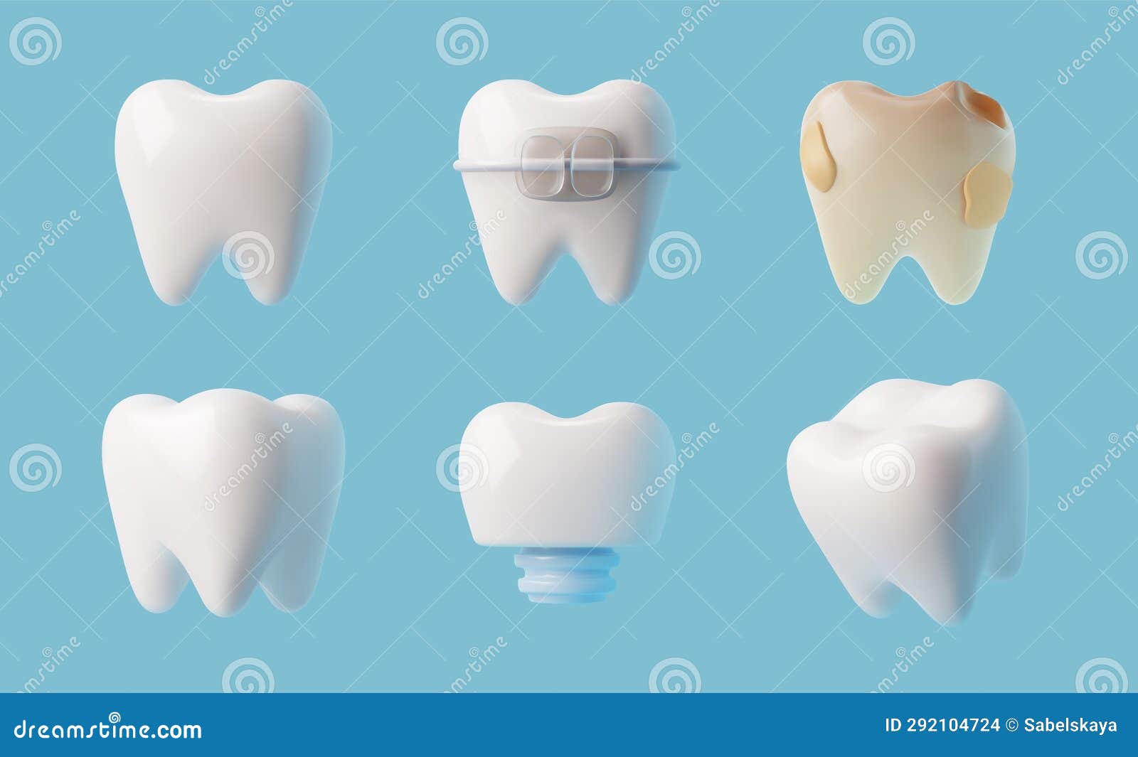 Set of Various Realistic Teeth 3D Style, Vector Illustration Stock ...