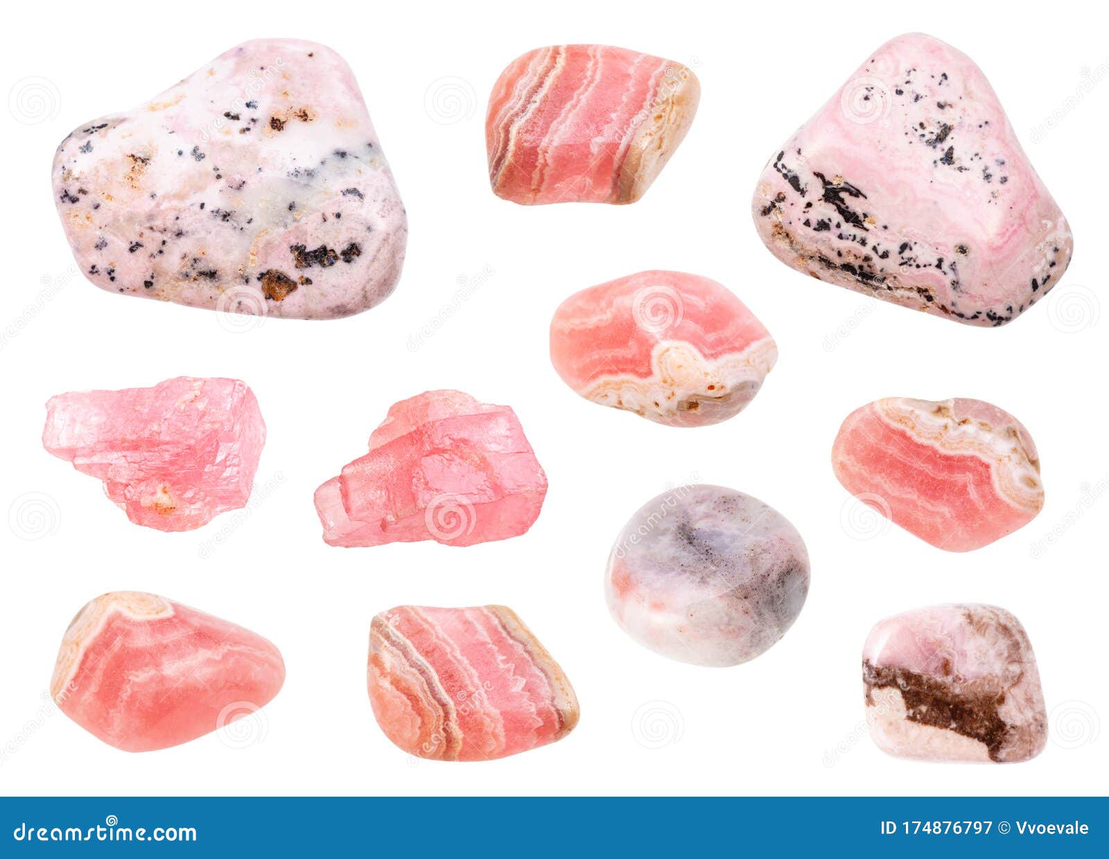 Set of Various Rhodochrosite Gemstones Isolated Stock Image - Image of ...