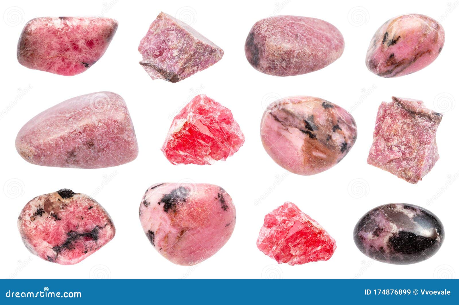 Set of Various Rhodonite Gemstones Isolated Stock Image - Image of ...