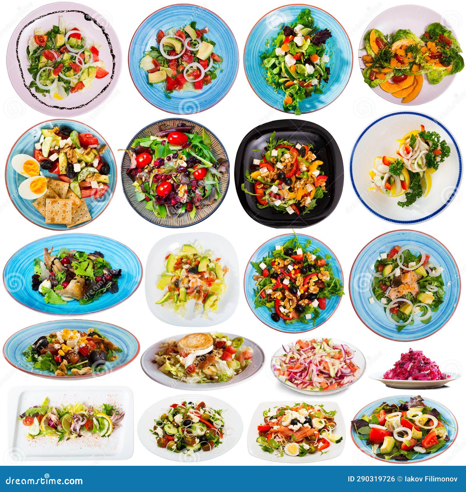 Set of Various Salads Isolated Stock Photo - Image of plates, roasted ...