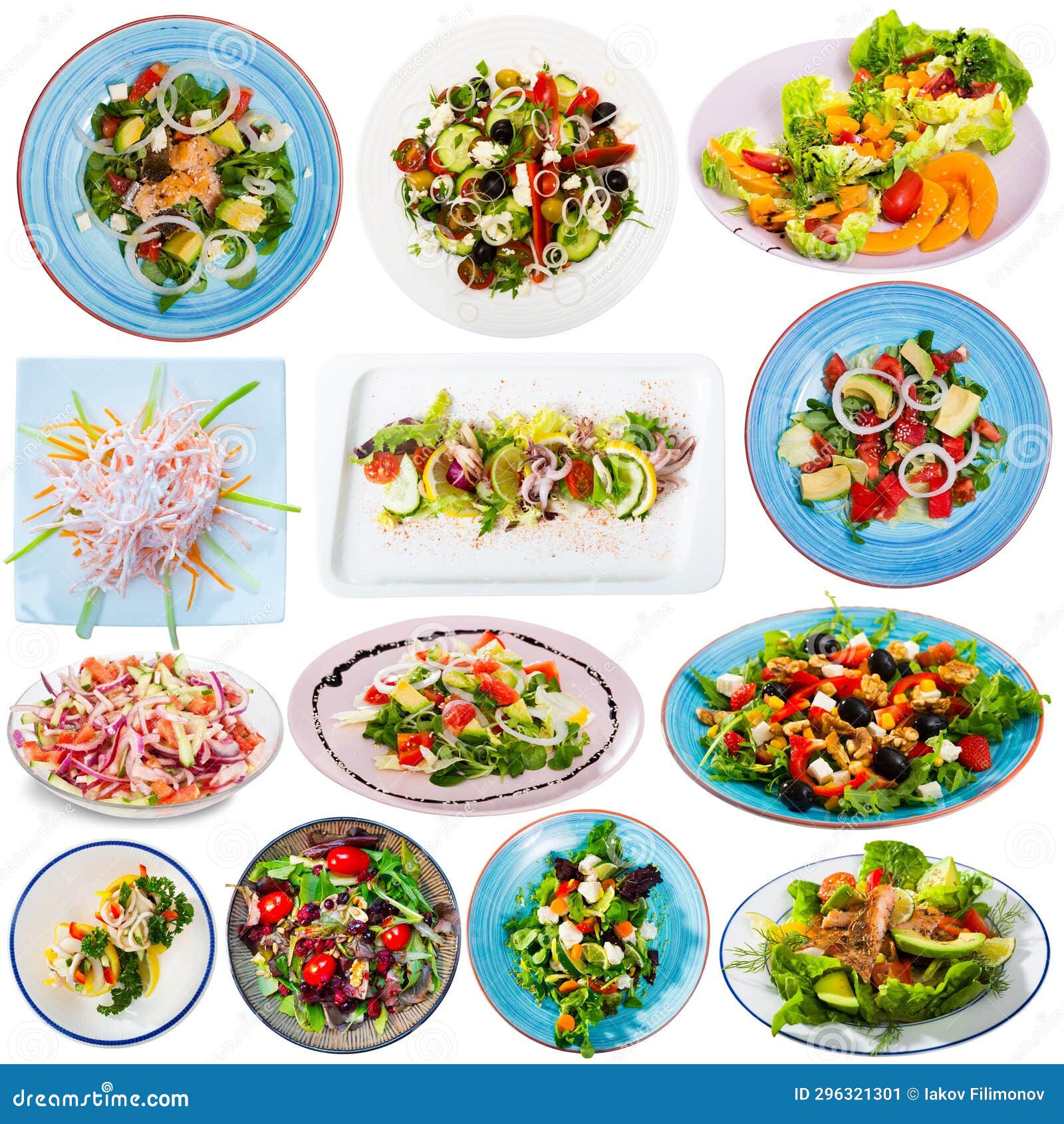 Set of various salads stock image. Image of lunch, isolated - 296321301