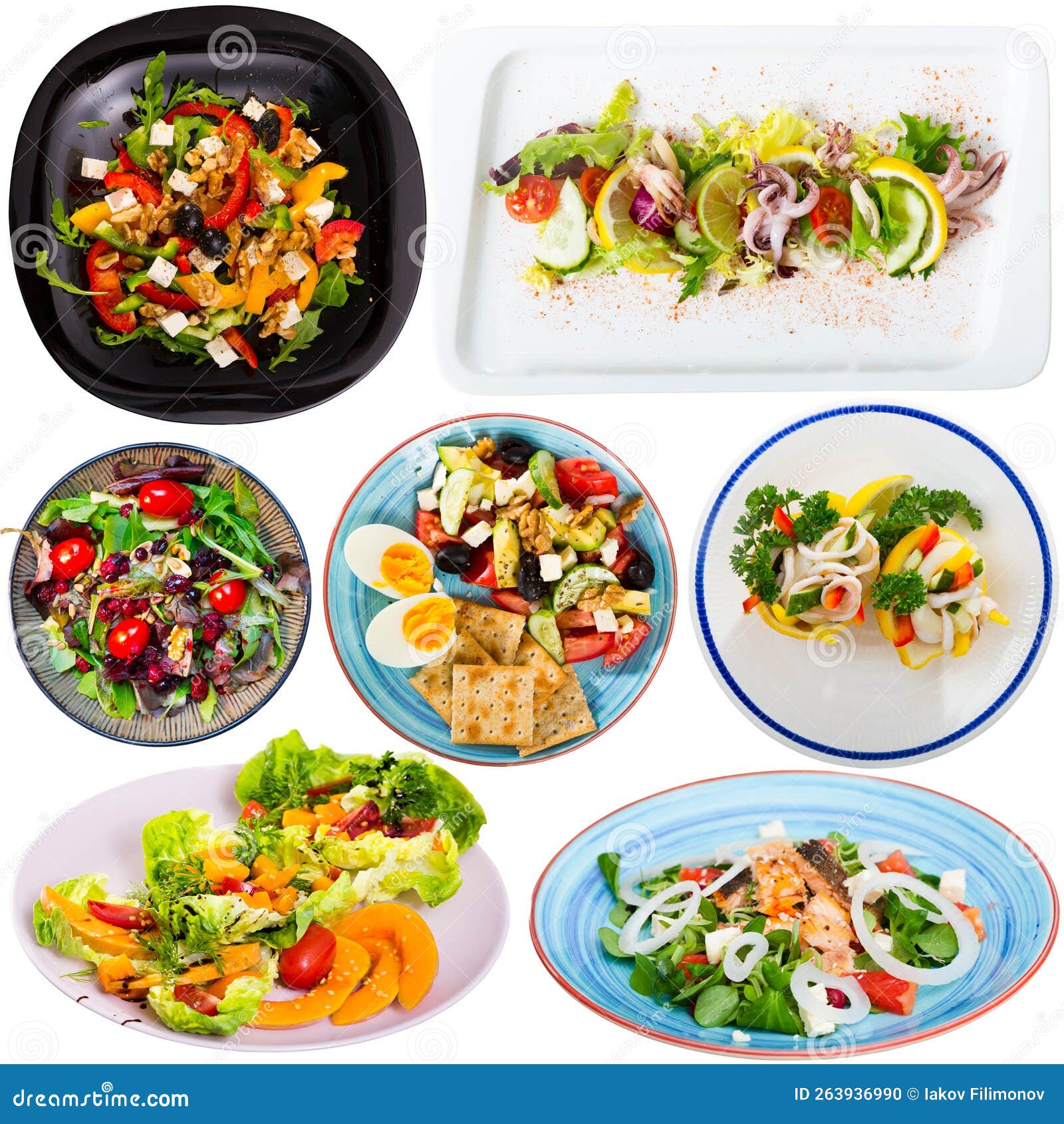 Set of various salads stock photo. Image of greens, assortment - 263936990
