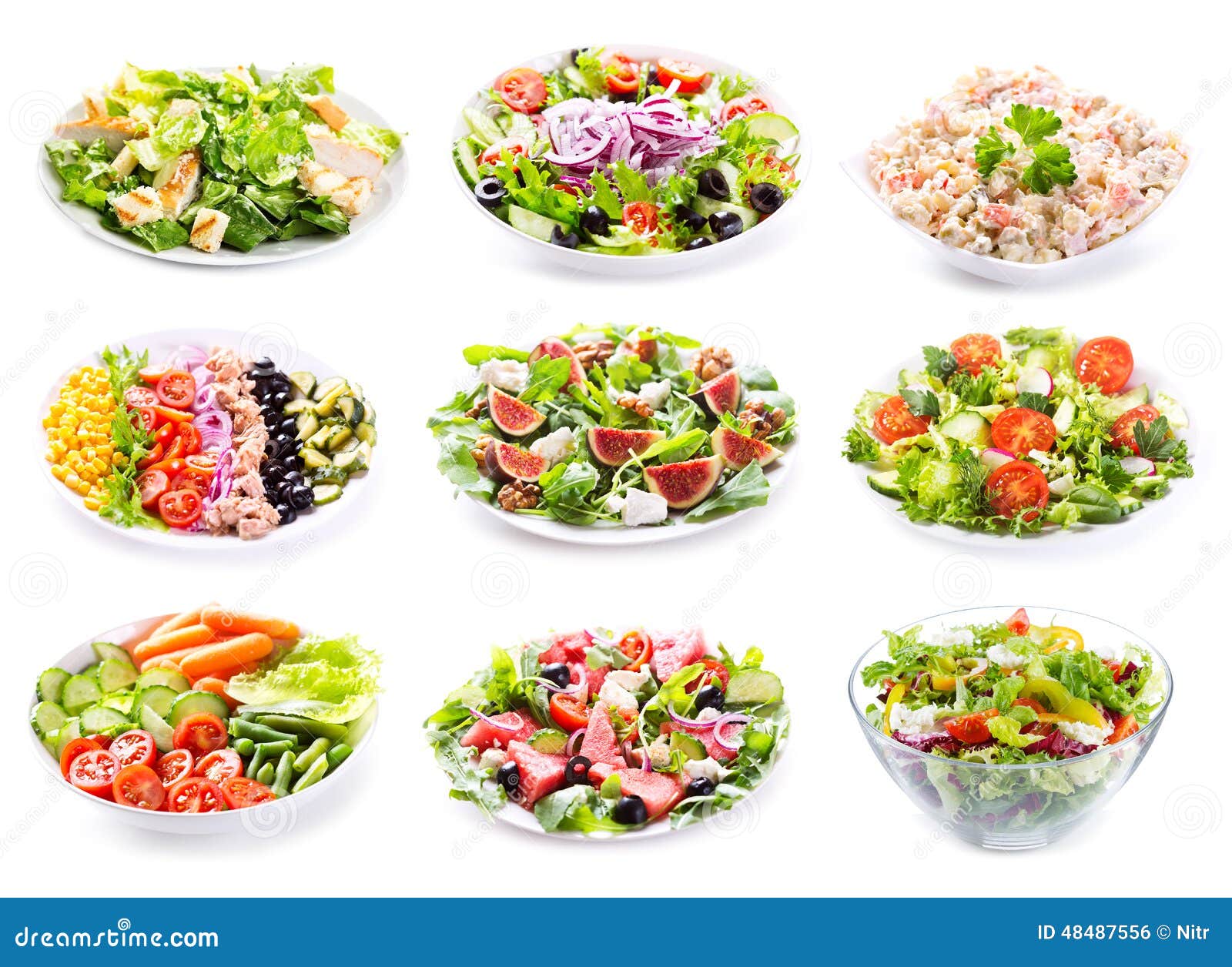 Set of various salads stock photo. Image of gourmet, greek - 48487556