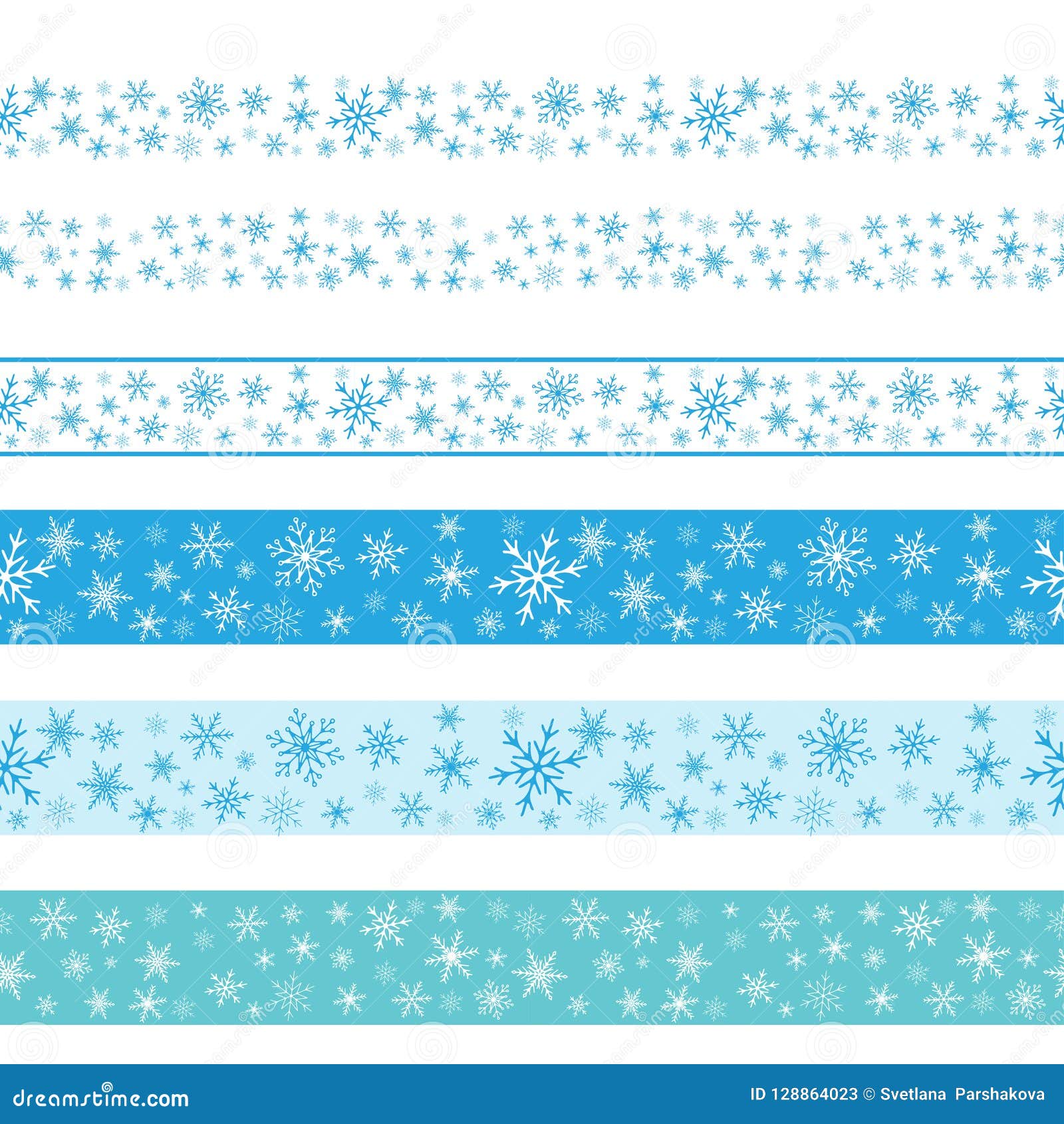 Set of Various Seamless Borders of Realistic Snowflakes. Stock Vector ...