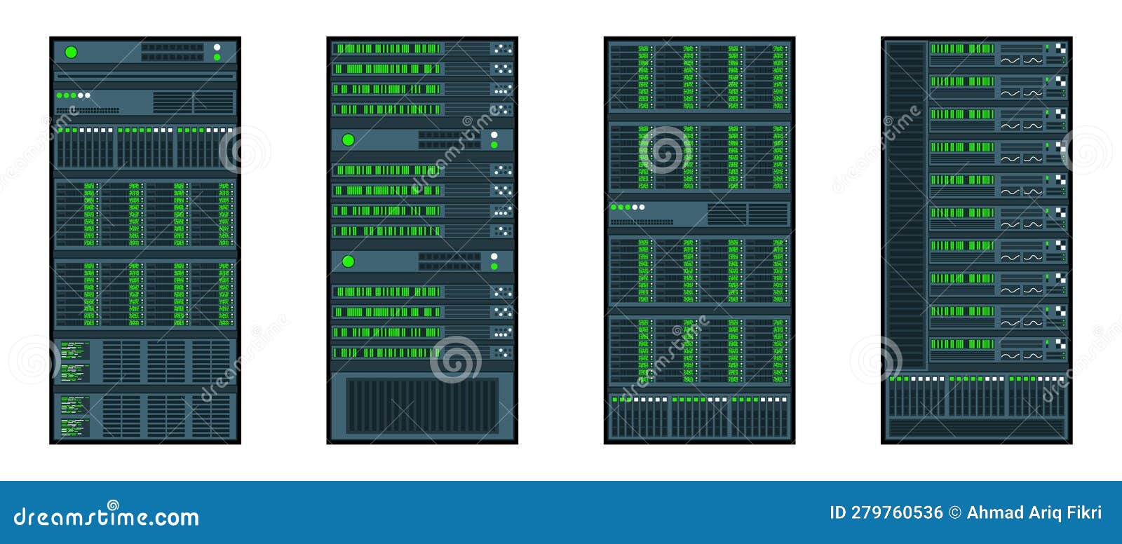 Set of Various Server Racks. Server in Cabinets. Server Room Data ...