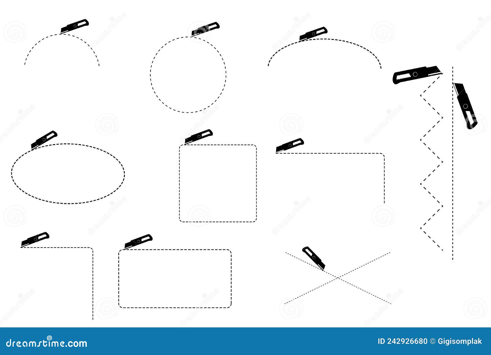 Simple Set 11 Various Shape Direction, Sign Cut Here, with Cutter ...