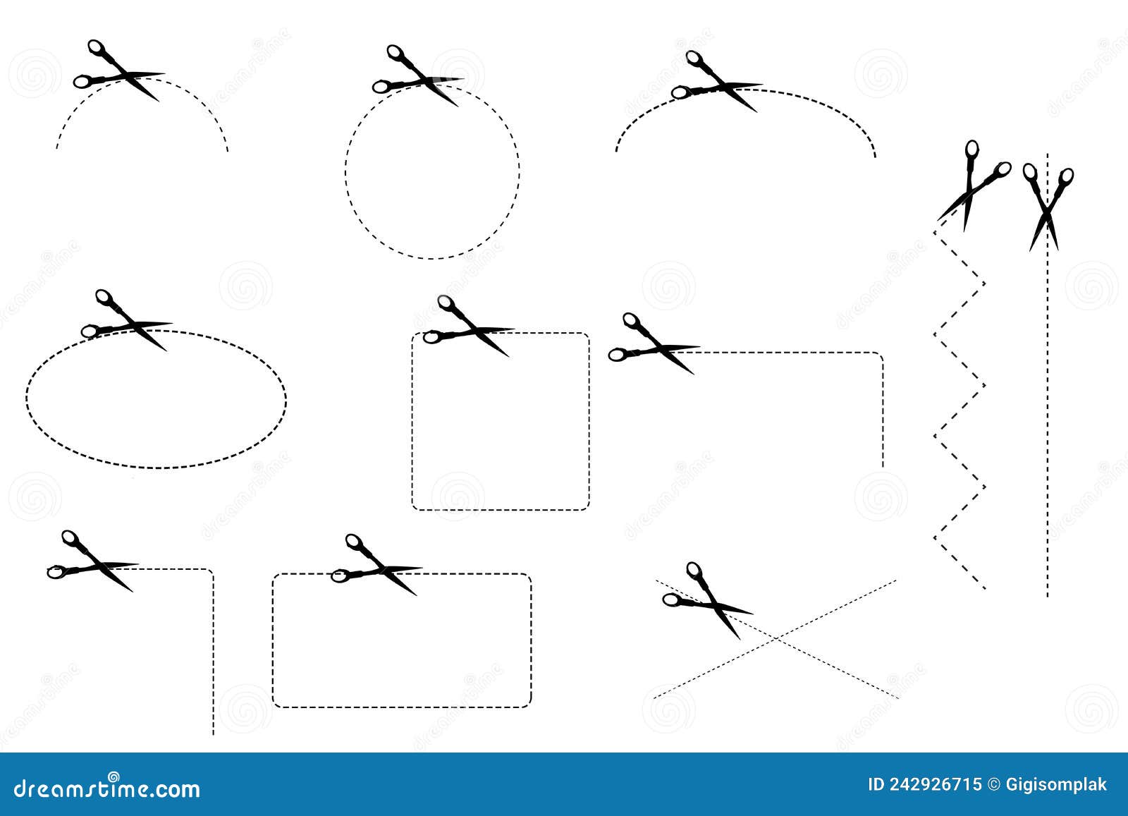 Simple Set 11 Various Shape Direction, Sign Cut Here, with Scissor ...