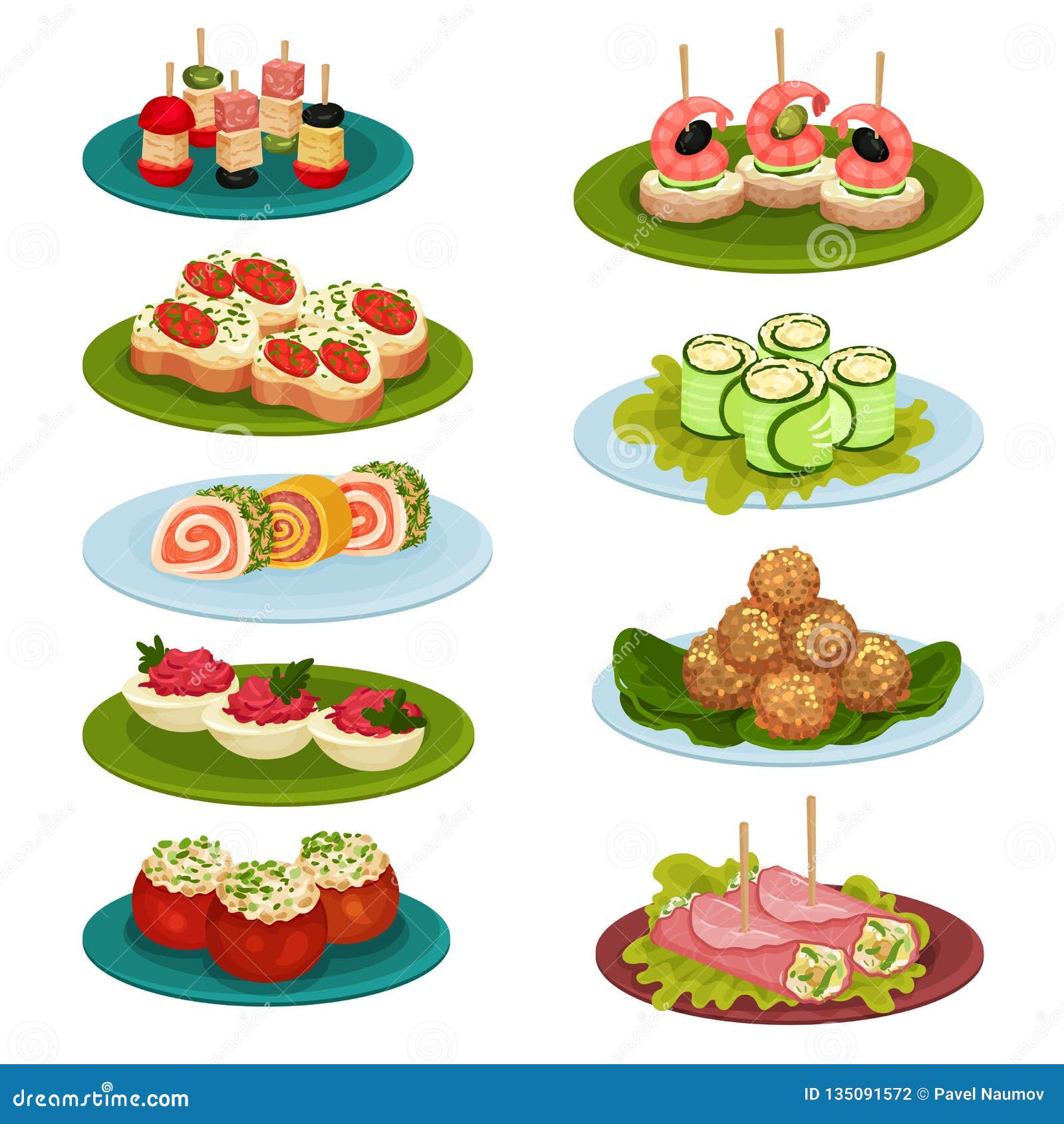 Banquet Food Party Celebration Vector Illustration Set, Cartoon Flat ...