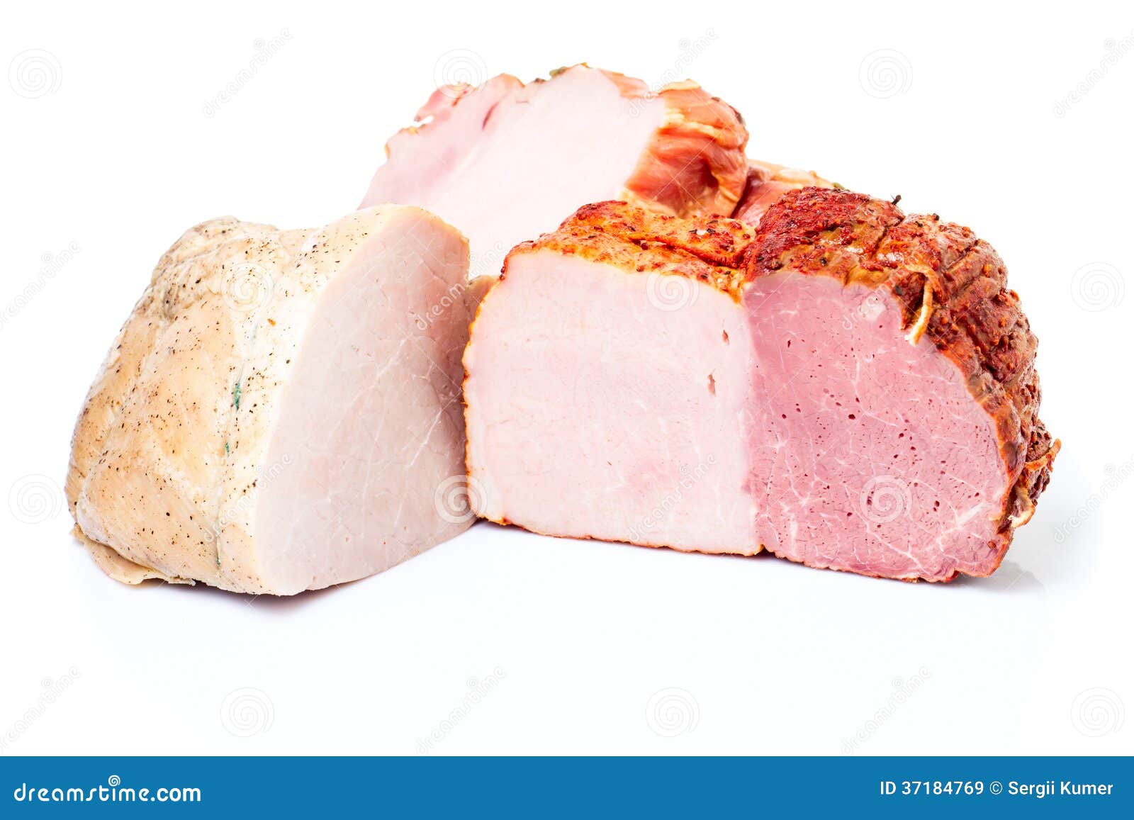Set of Various Sort of Ham Isolated on White Stock Image - Image of ...