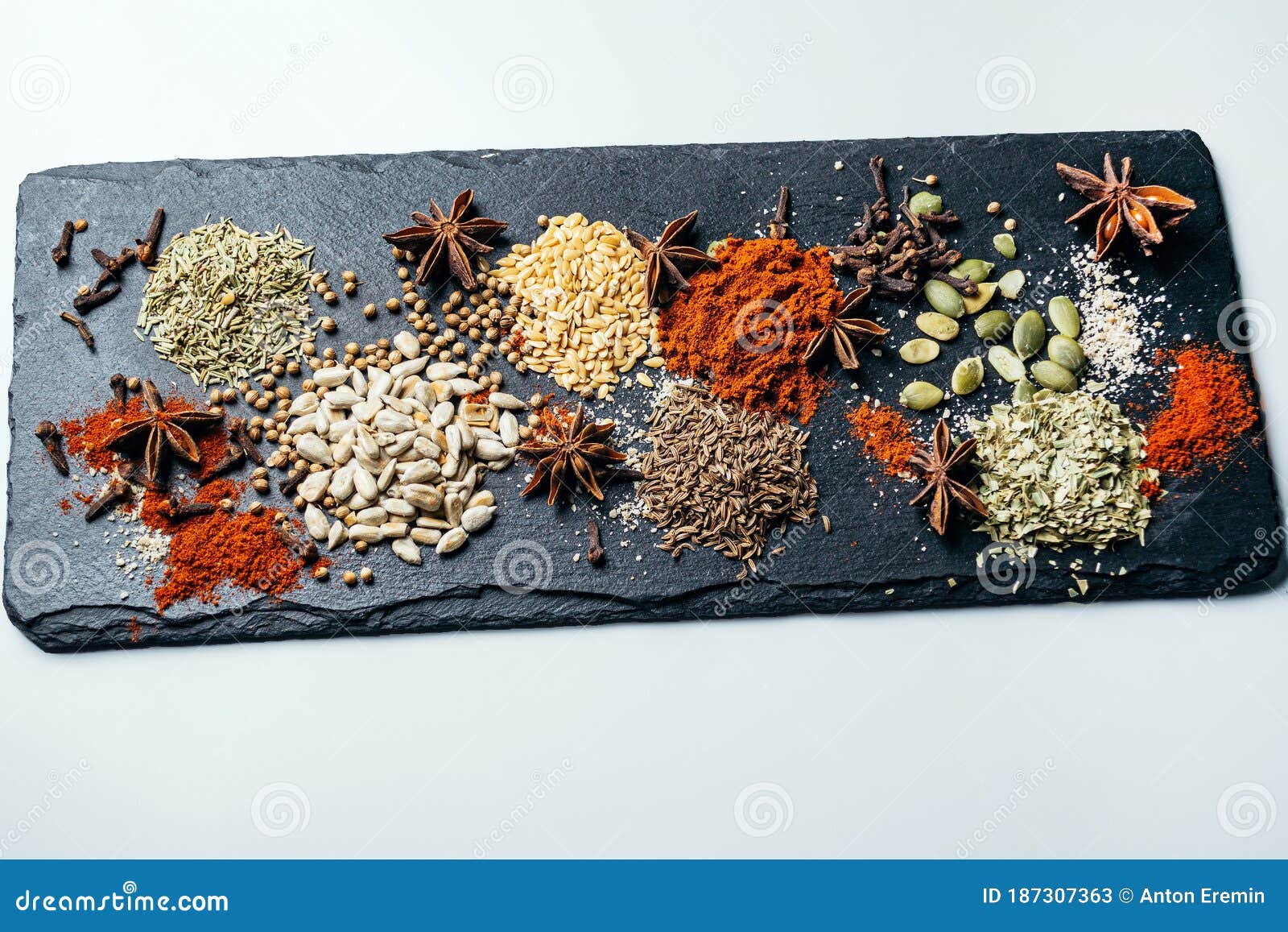 Set of Various Spices on a Gray Background Top View Stock Image - Image ...