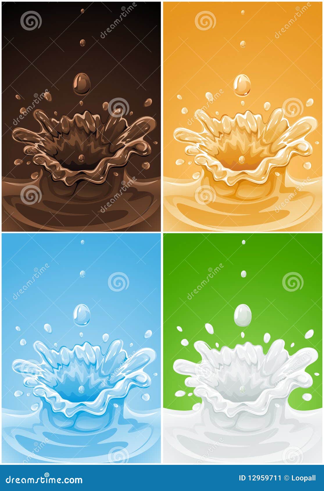 Set of Various Splash Drink Liquids Stock Illustration - Illustration ...