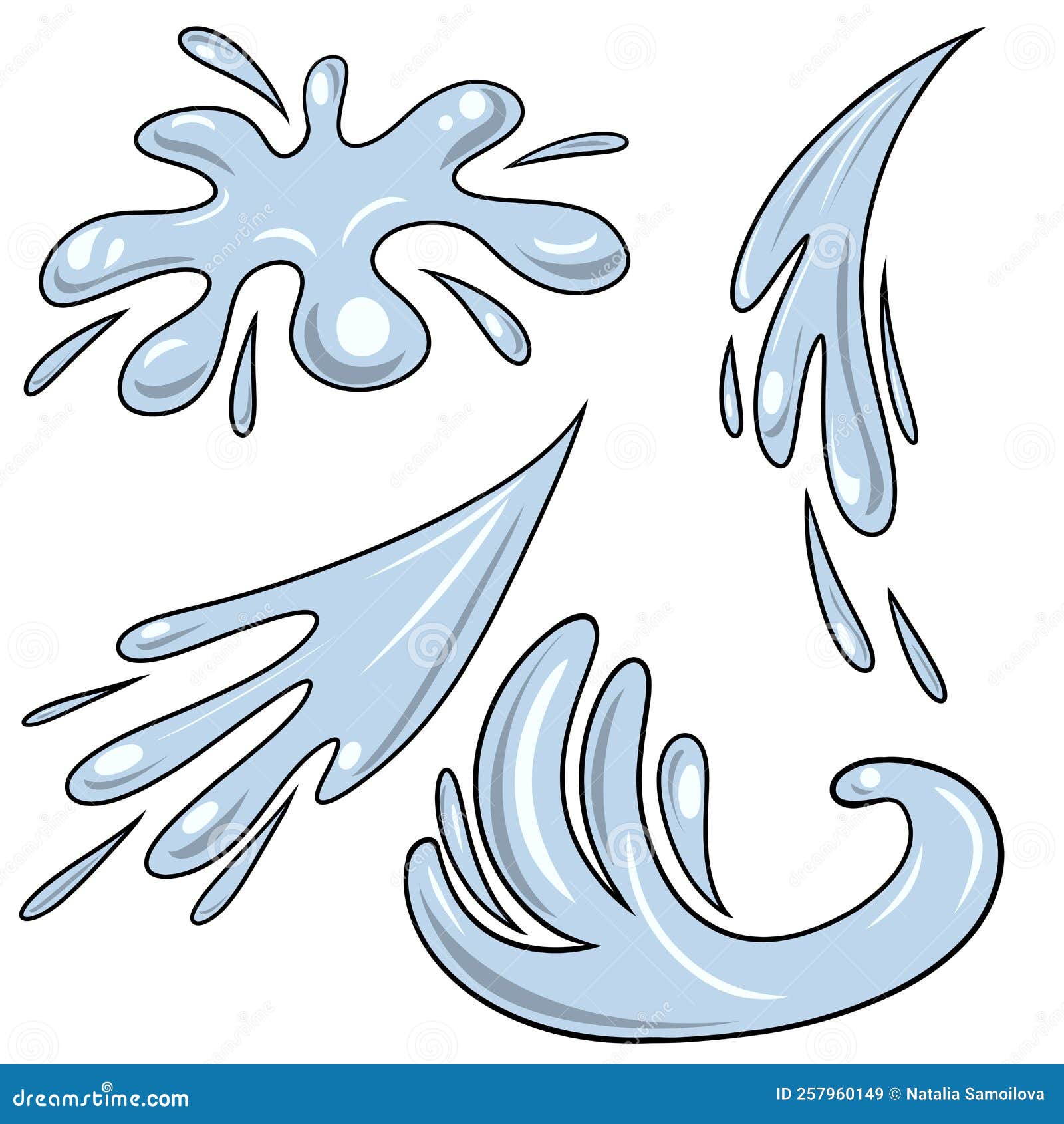 A Set of Various Splashes, Waves and Water Droplets in Cartoon Style ...