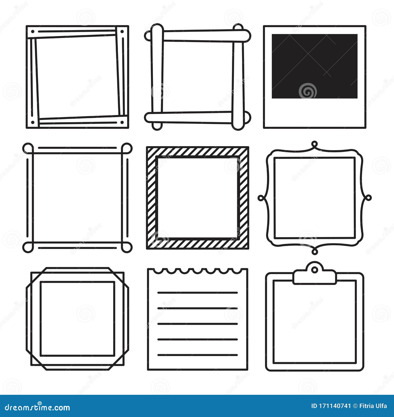Set of Various Square Frame and Memo Designed on White Background with ...