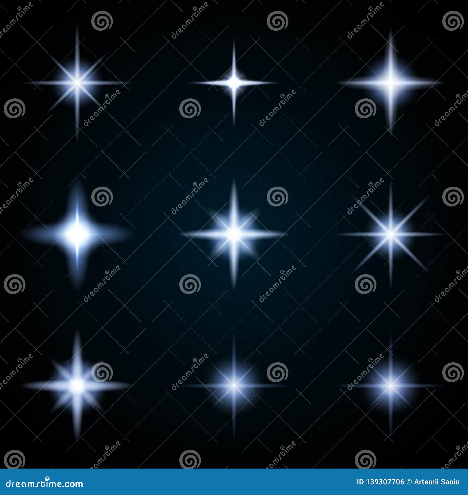 Set of Various Starry Flare Elements. Vector Illustration with Light ...