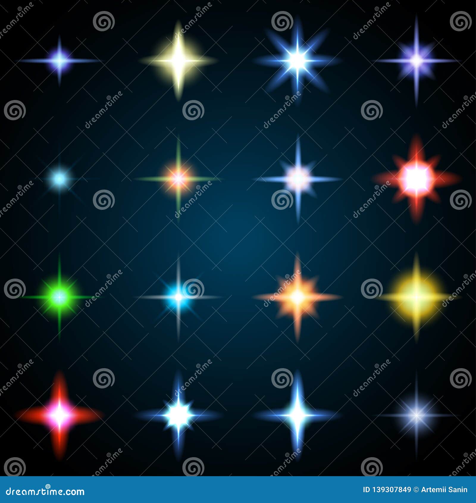 Set of Various Starry Flare Elements. Vector Illustration with Light ...