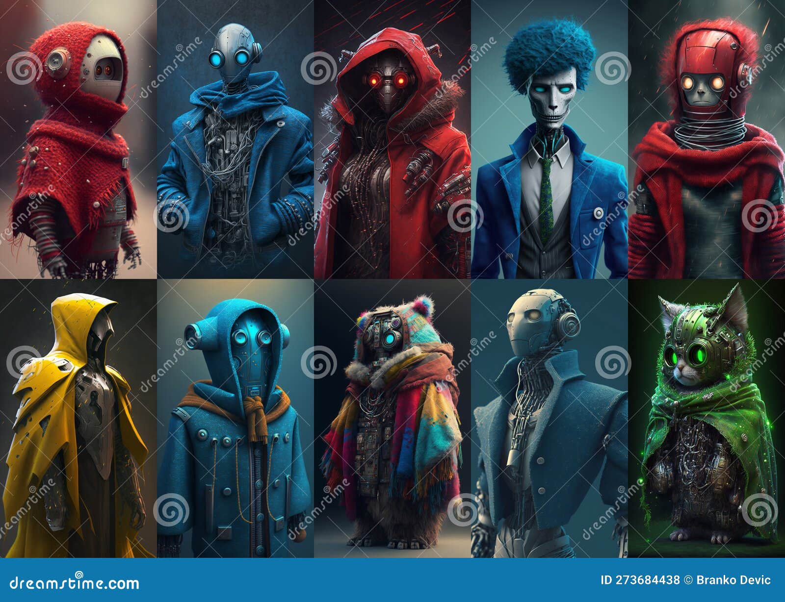 Set of Various Strange Robots with Modern Suits Stock Illustration ...