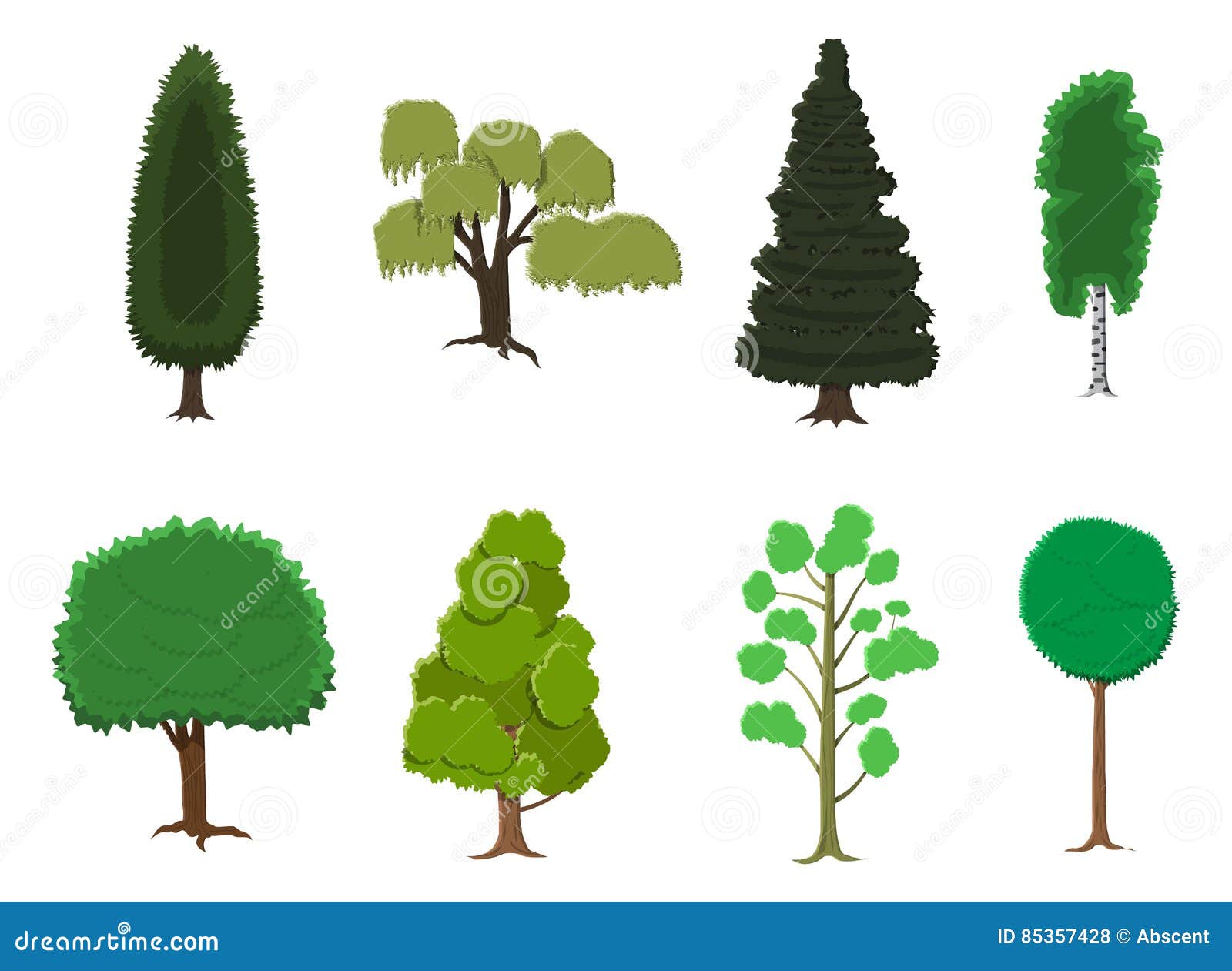 Set of Various Stylized Trees in Flat Style Stock Vector - Illustration ...