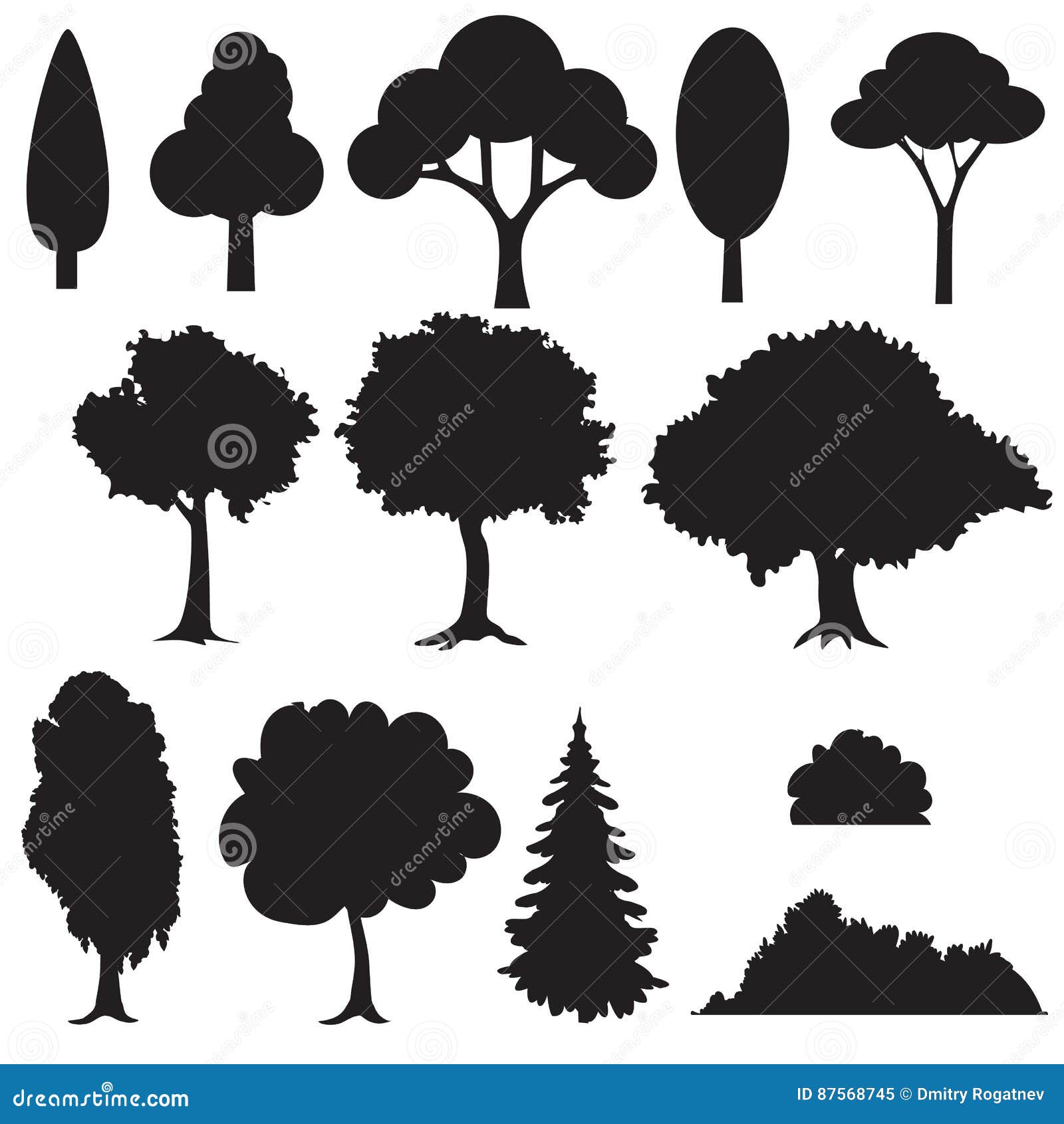 Set of Various Stylized Trees in Silhouette. Stock Vector ...