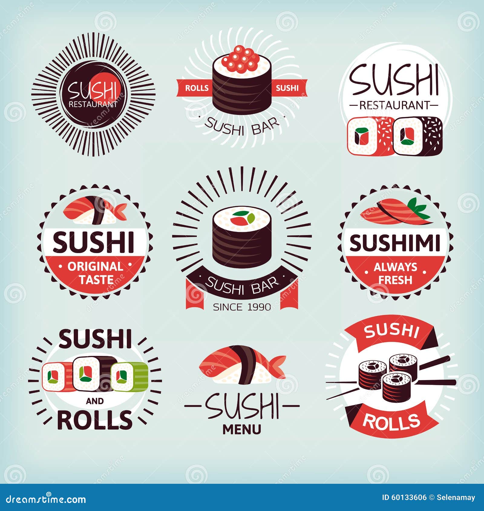 Set of Various Sushi Labels Stock Vector - Illustration of advertising ...